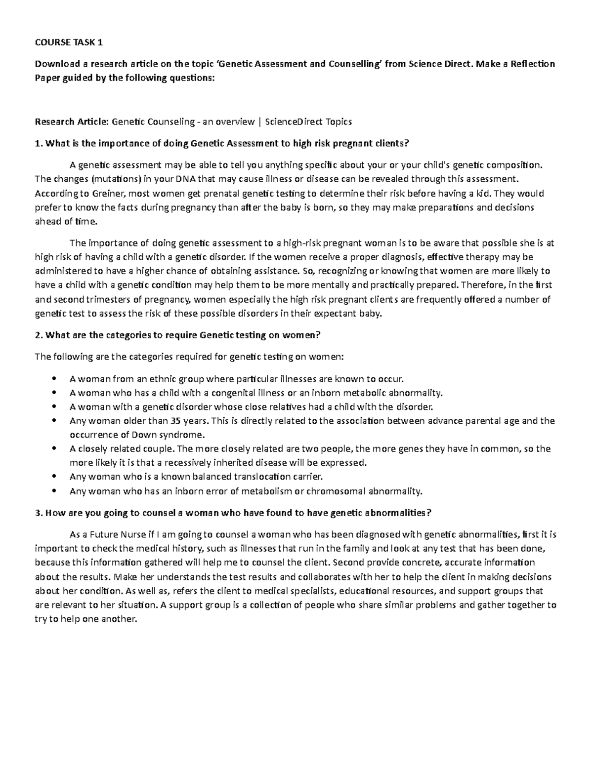 Course TASK 1 Genetics - COURSE TASK 1 Download a research article on ...