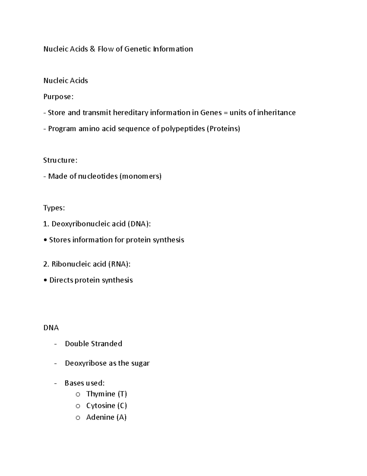 9 - Nucleic Acids - Nucleic Acids & Flow of Genetic Information Nucleic ...
