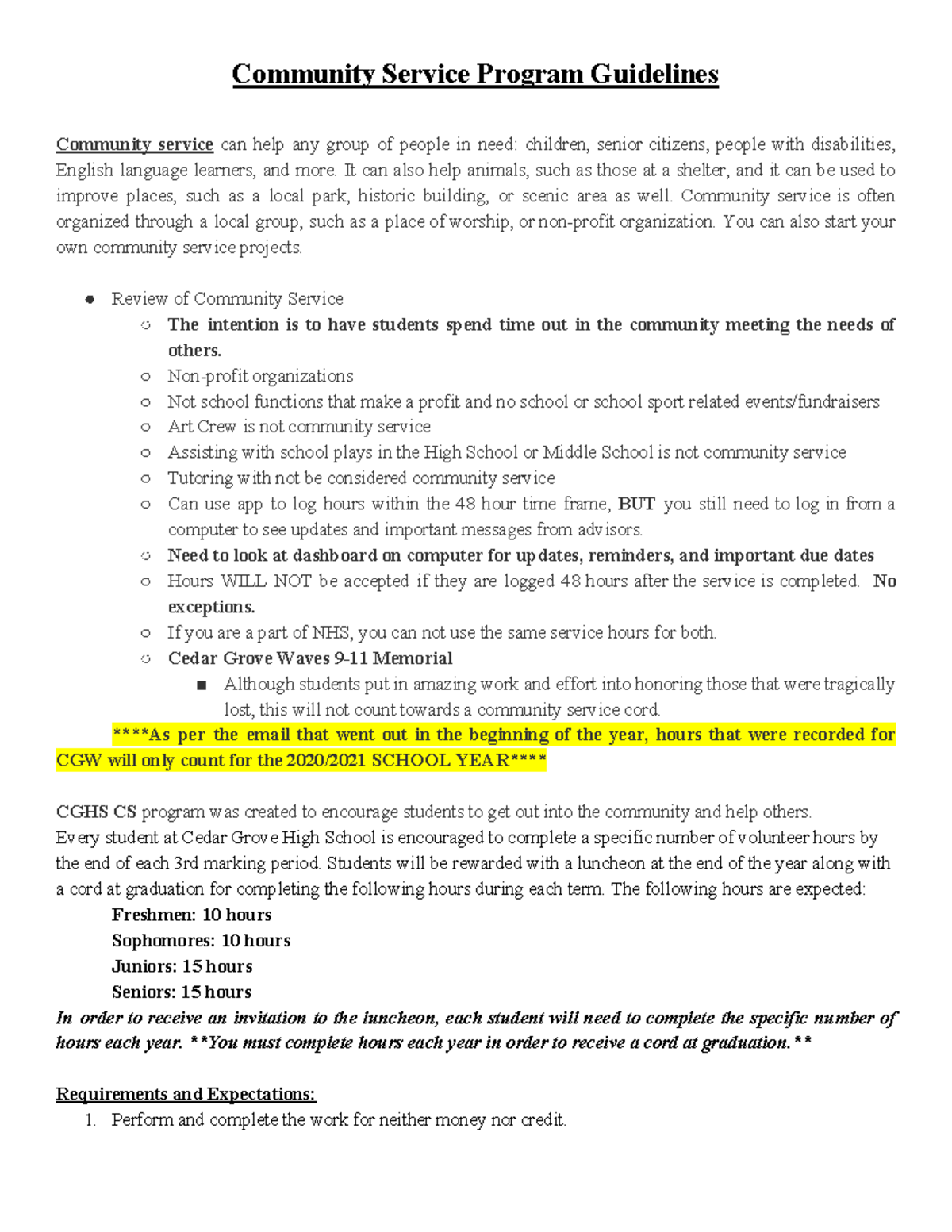 Copy of Community Service Guidelines and FAQs 20202021 - Community ...