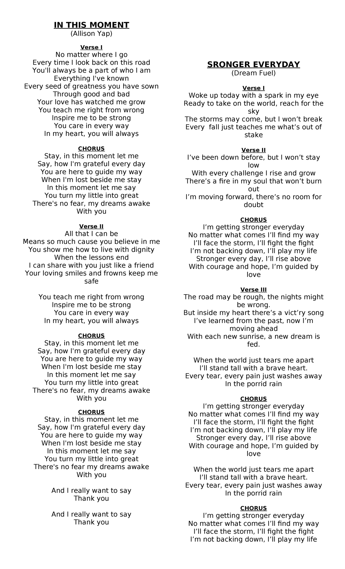 Tribute and Batch Songs - IN THIS MOMENT (Allison Yap) Verse I No ...