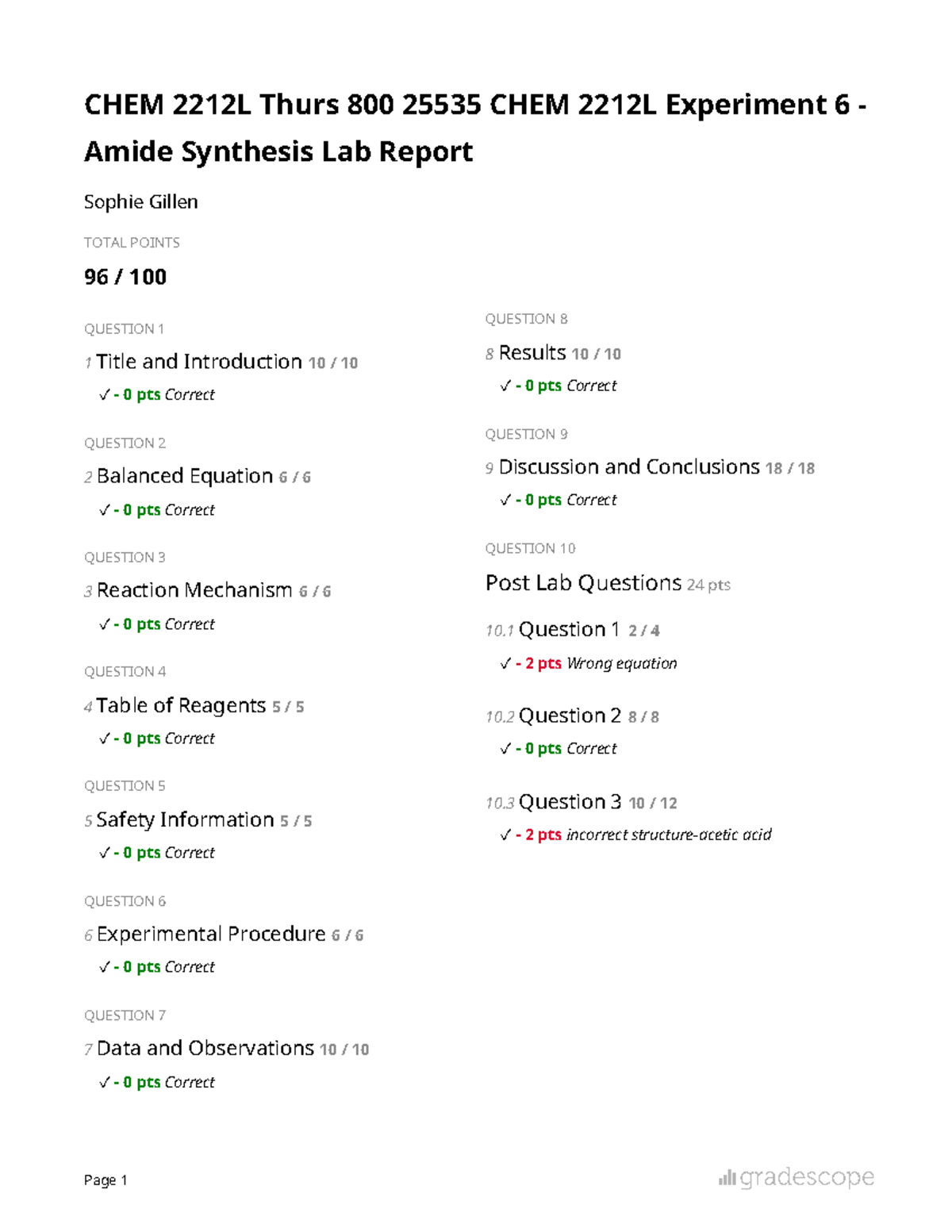 Exp 6 lab report - CHEM 2212L Thurs 800 25535 CHEM 2212L Experiment 6 ...