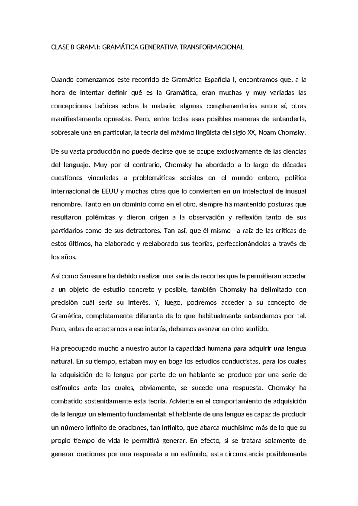 Clase 8 GRAM. Chomsky - CLASE 8 GRAM: GRAMÁTICA GENERATIVA ...