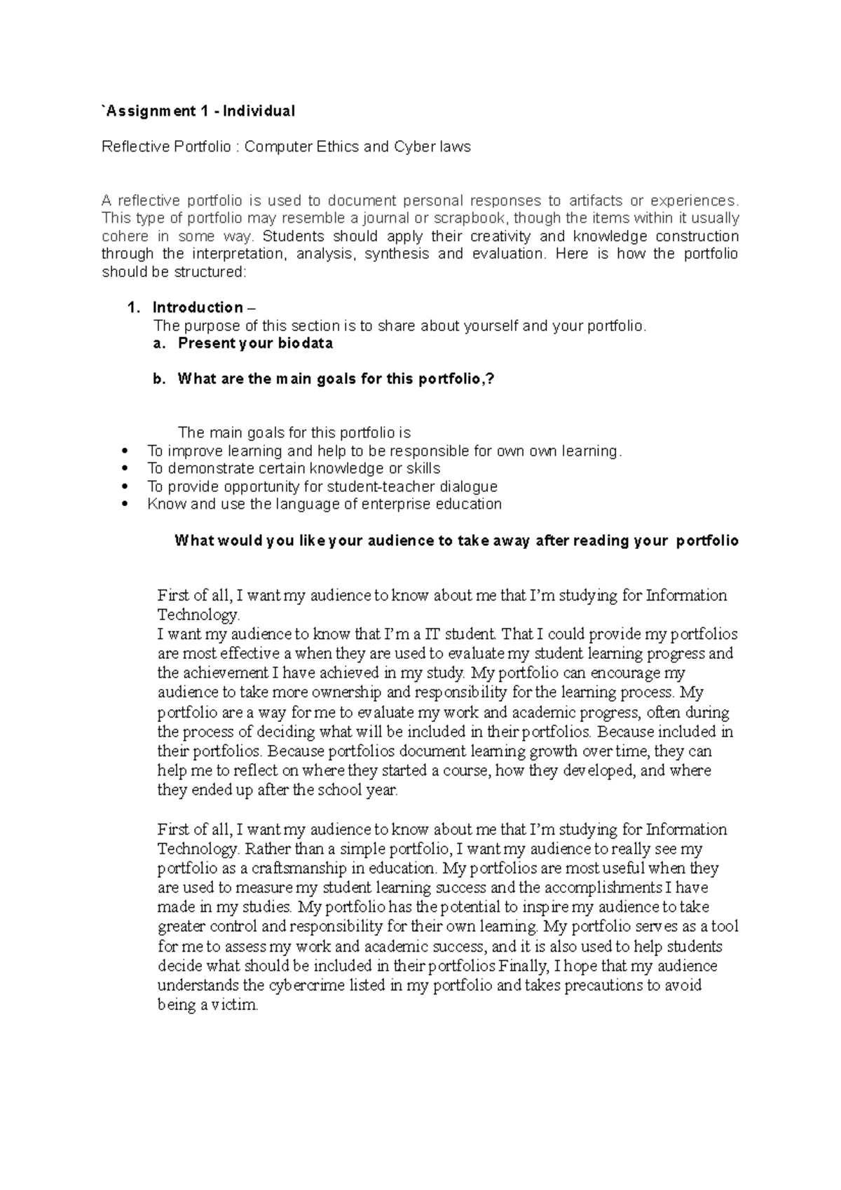 Assignment 1 - Revise with the exercises - `Assignment 1 - Individual ...