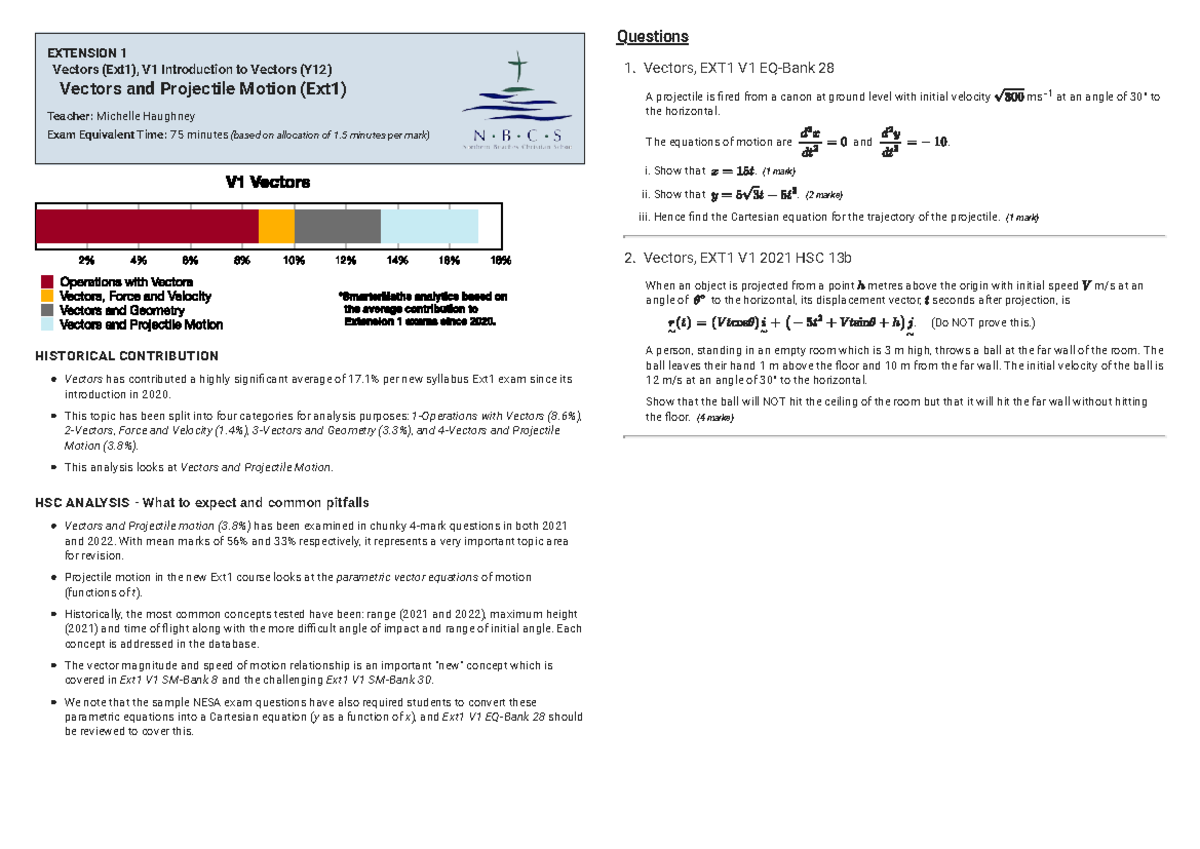 Smarter Maths - Projectile Motion - EXTENSION 1 Vectors (Ext1), V1 ...