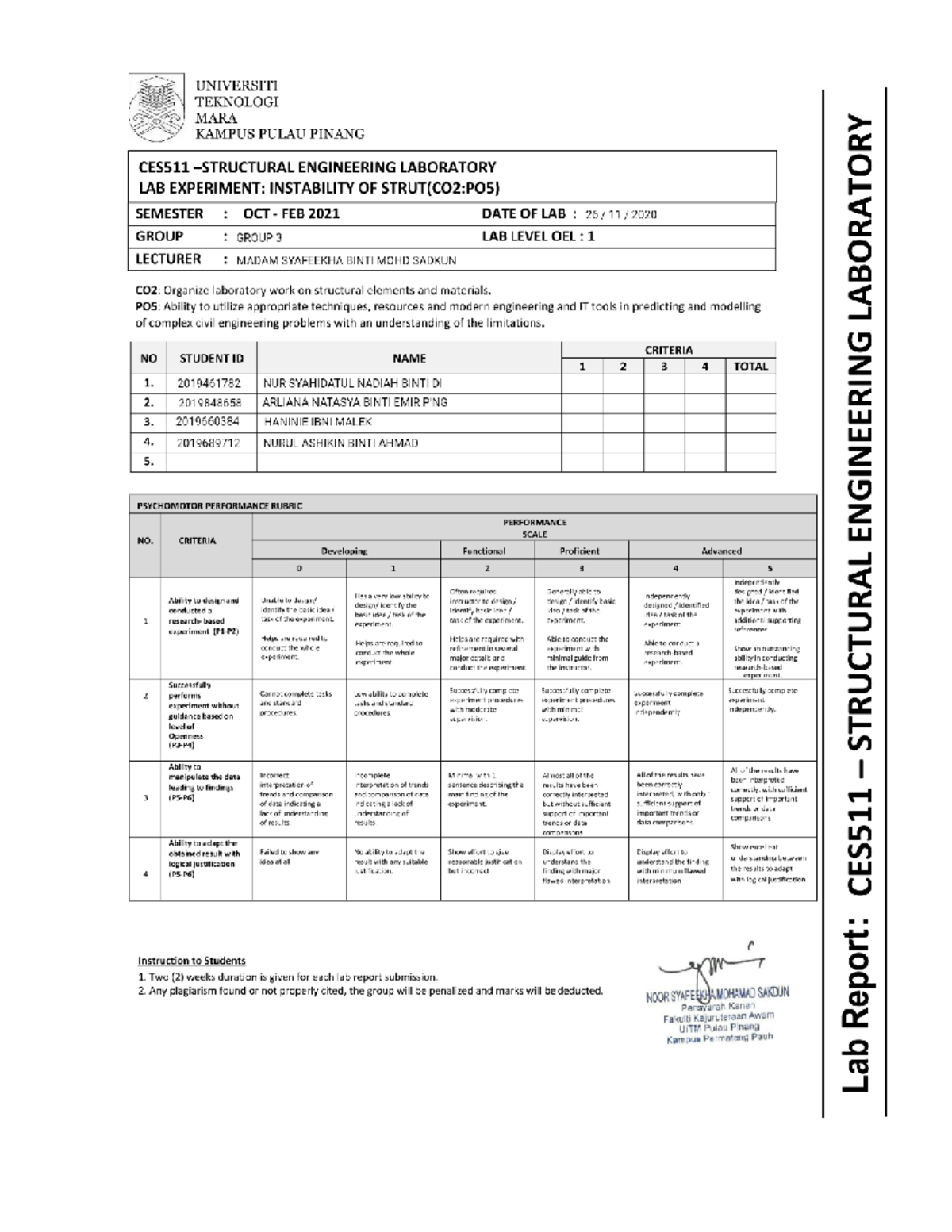 LAB Report 3 Instability OF Struts - Civil Engineering (infrastructure ...