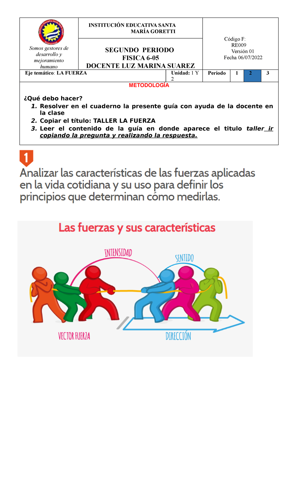 Guia 1 periodo fuerzas - material para trabajar leyes de Newton en ...
