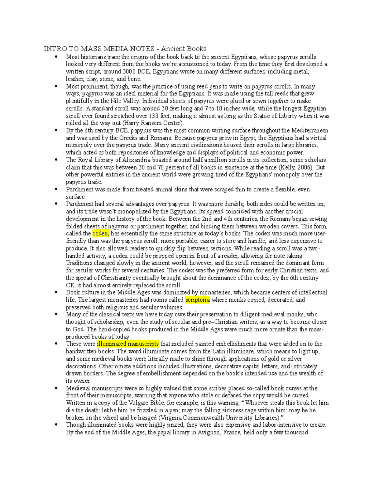 Intro to Mass Media - Ancient Books - INTRO TO MASS MEDIA NOTES ...