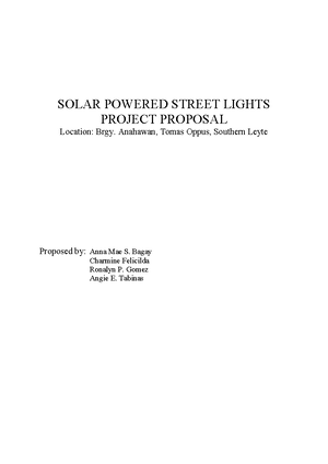 Sample Project Proposal Solar Power Street Lights - INSTALLATION OF ...