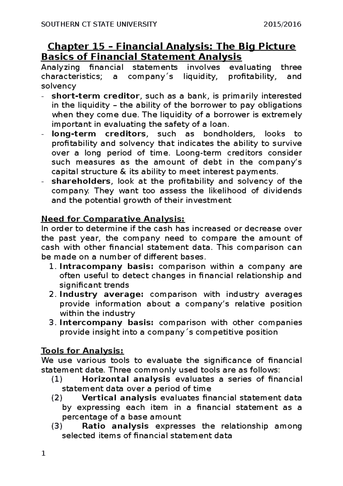 Financial Acctg CH.15 - Chapter 15 – Financial Analysis: The Big ...
