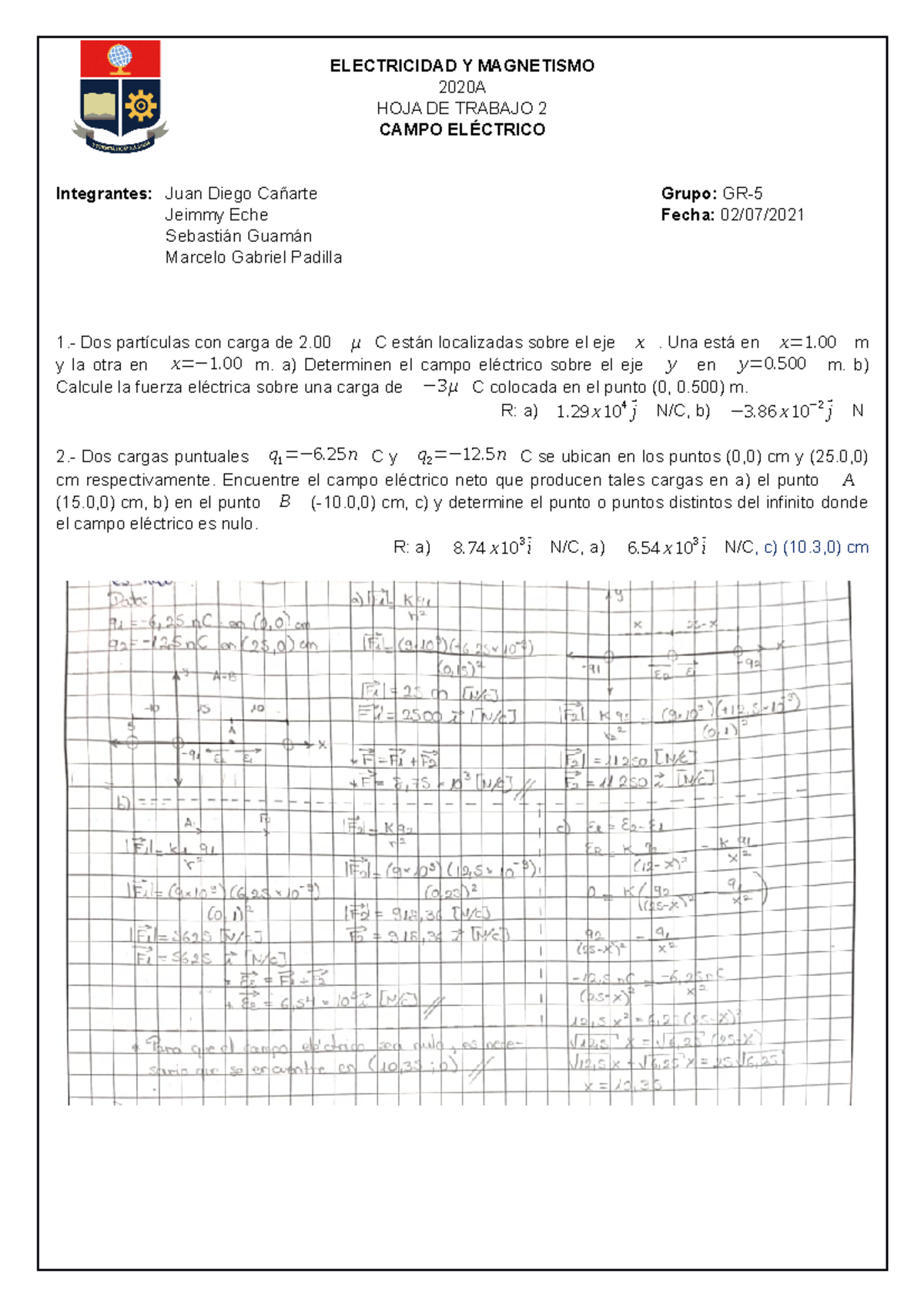 Hoja 2 - Apuntes asdasd - ELECTRICIDAD Y MAGNETISMO 2020A HOJA DE ...