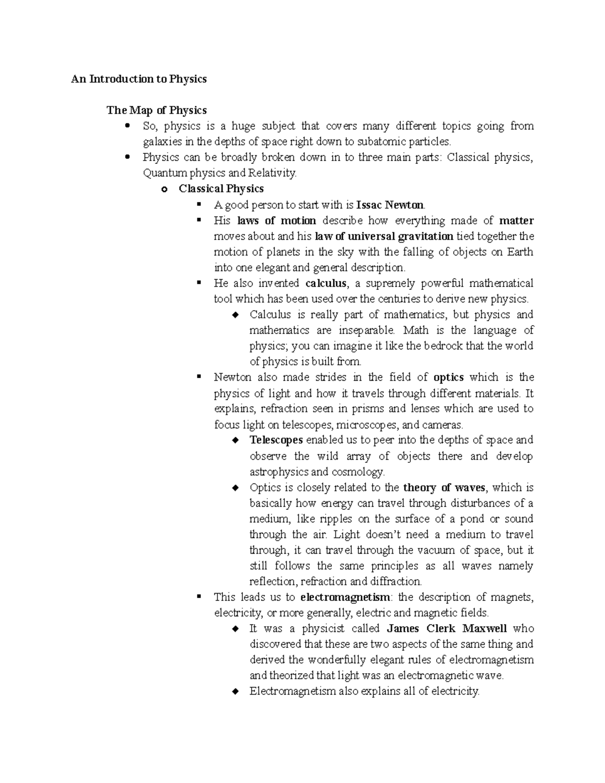 Lesson 1 - lecture notes - An Introduction to Physics The Map of ...