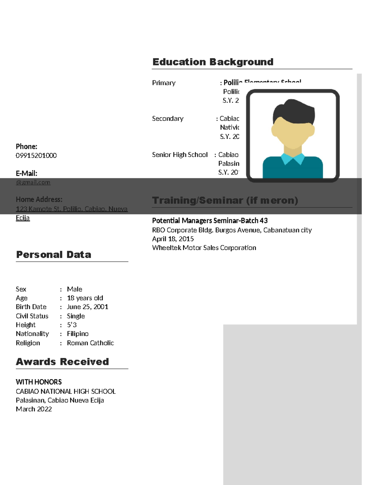 Curiculum-vitae - Notes - Education Background Primary : Polilio ...