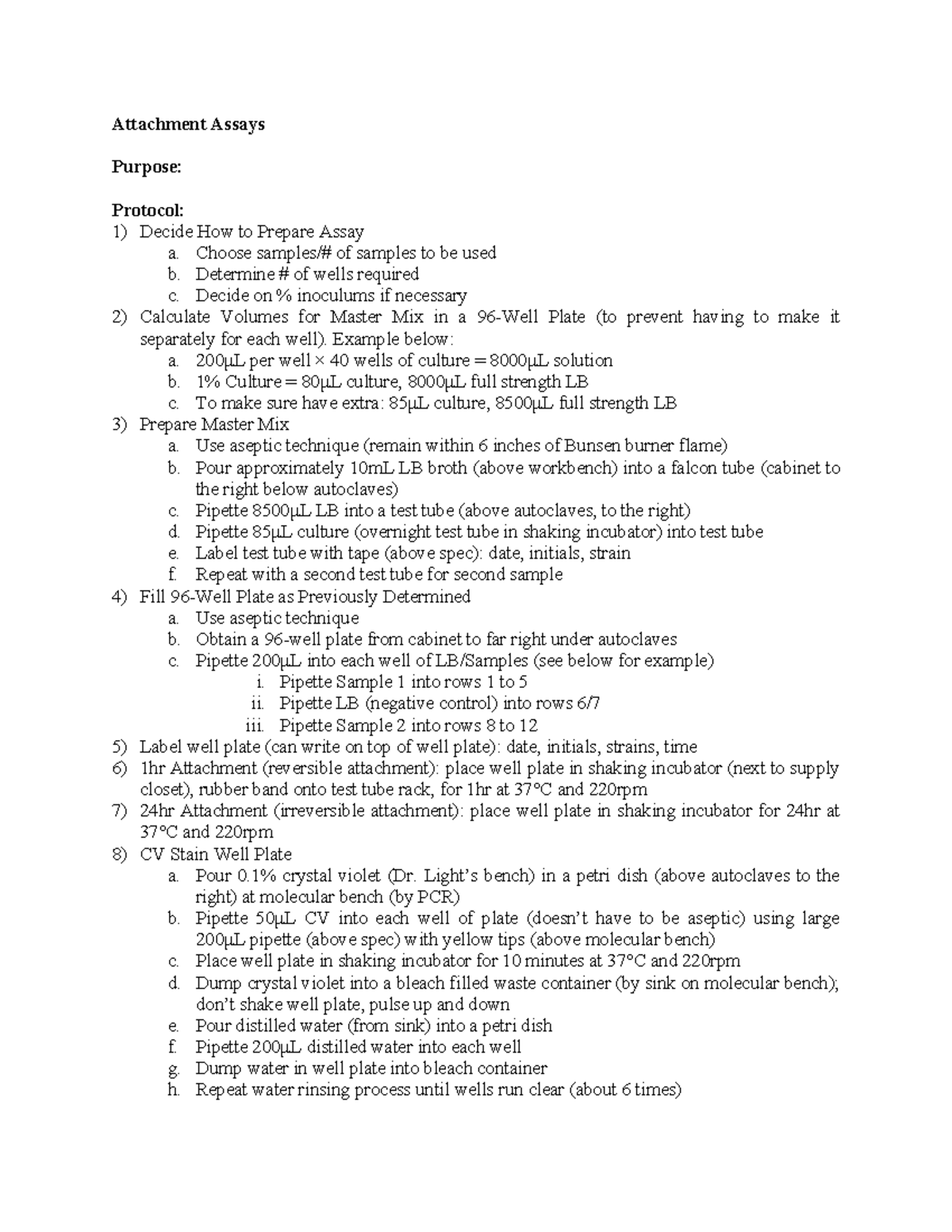 Attachment Assay Protocol - Attachment Assays Purpose: Protocol: Decide ...