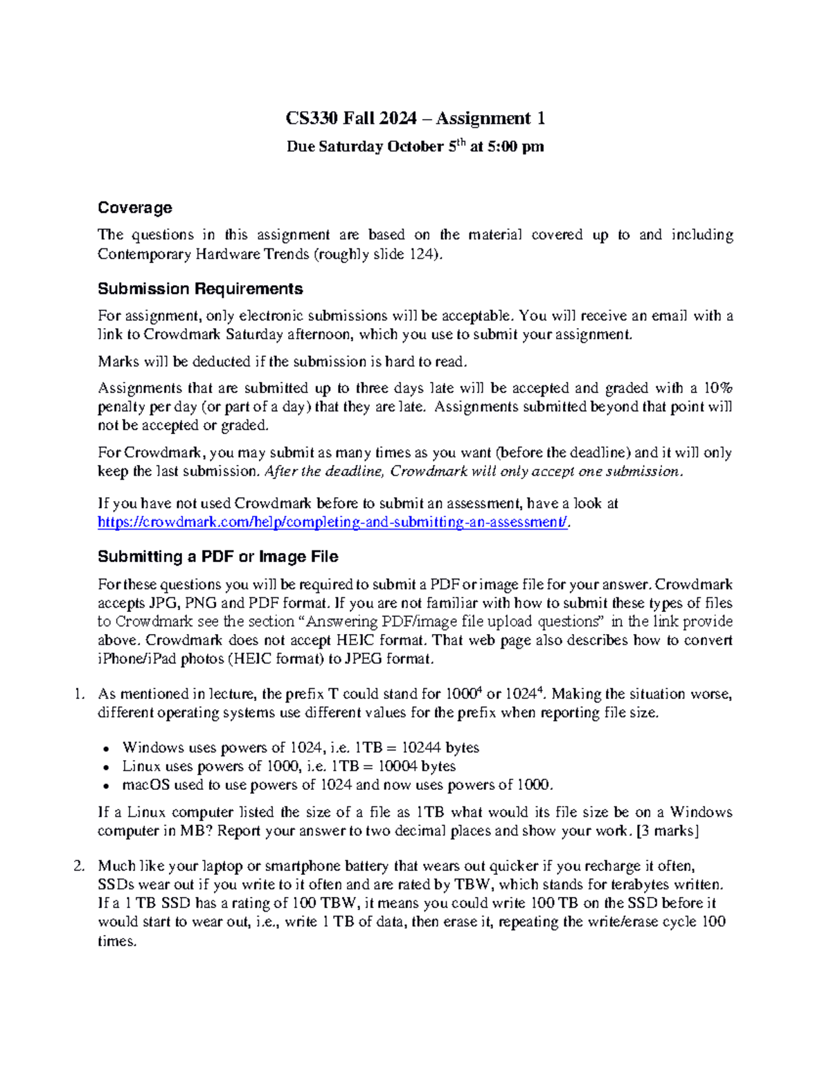Assignment 1 - Submission Requirements For assignment, only electronic ...