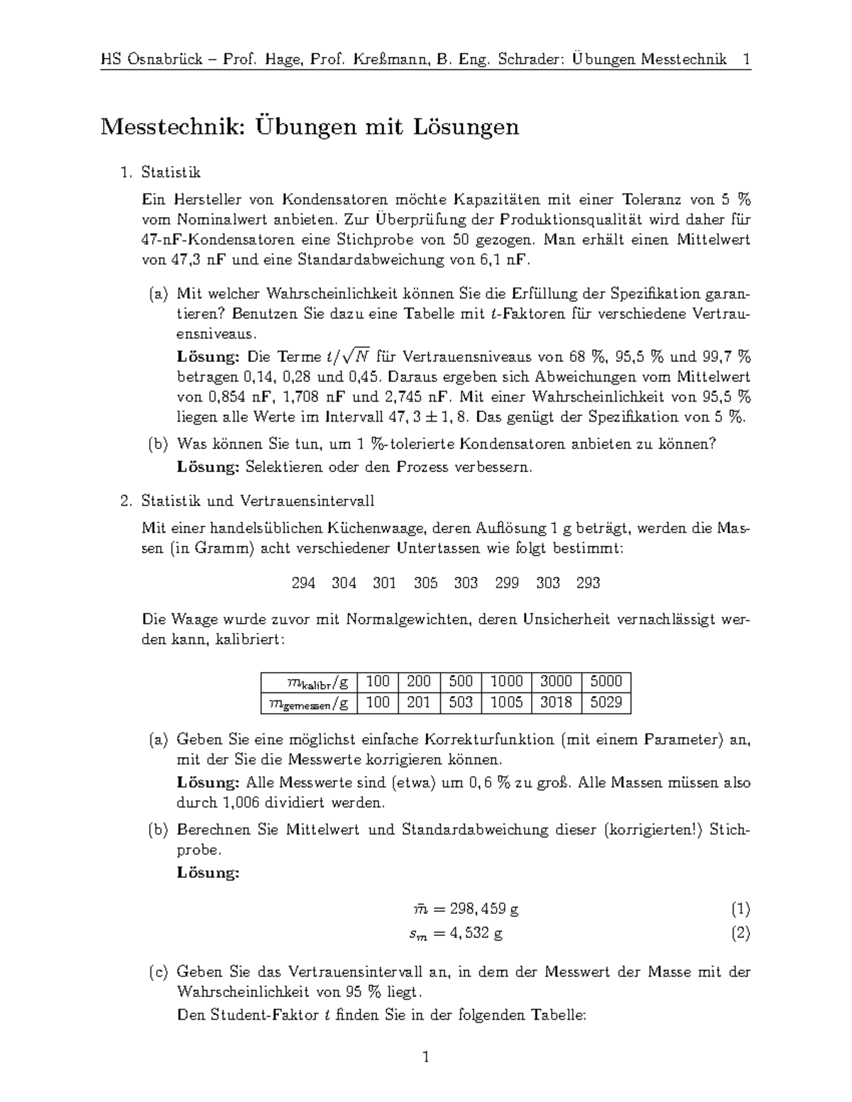 MT Uebungen MBLoe - Messtechnik: Übungen mit Lösungen Statistik Ein ...