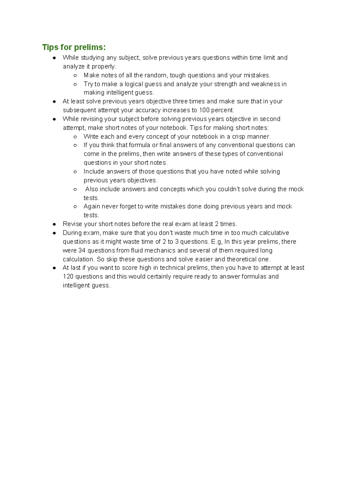 ESE Short Notes - Tips for prelims: While studying any subject, solve ...