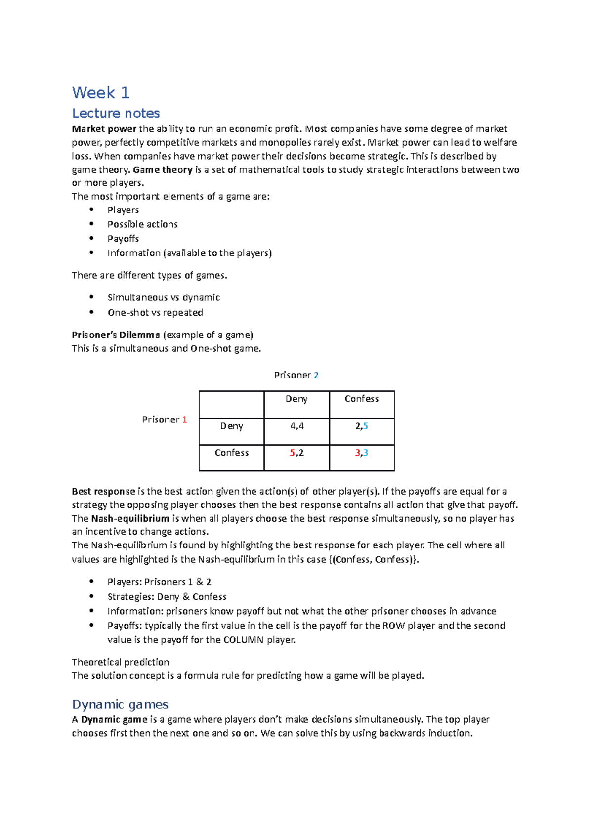 EMO summary - Week 1 Lecture notes Market power the ability to run an ...