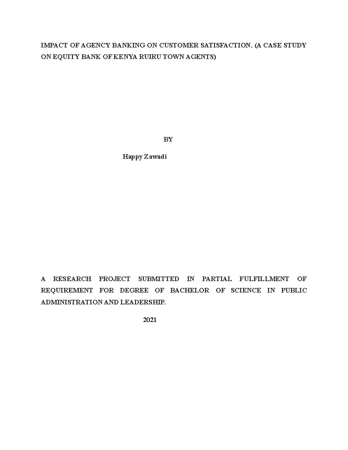 Project - A proposal for research methodology - IMPACT OF AGENCY ...