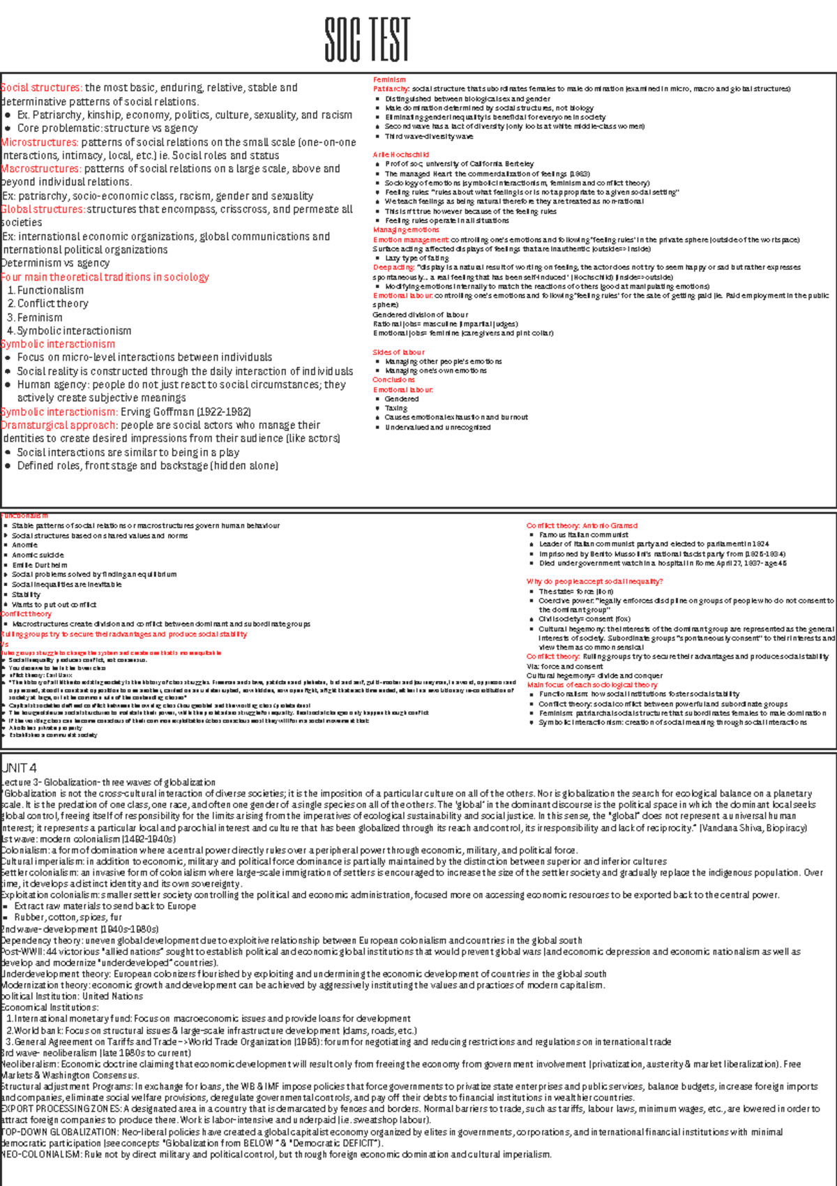 Soc test - first sociology 103 test - UNIT 4 SOC TEST Social structures ...