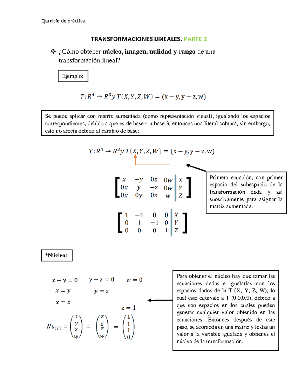 Ejercicio de transformaciones lineales - Ejercicio de práctica TRANSFORMACIONES LINEALES. PARTE ...