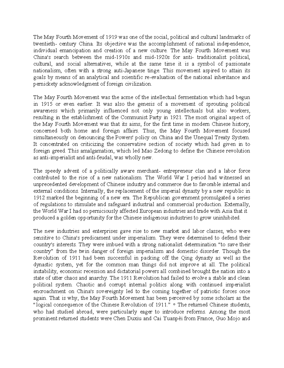 May 4th - History of china - The May Fourth Movement of 1919 was one of ...