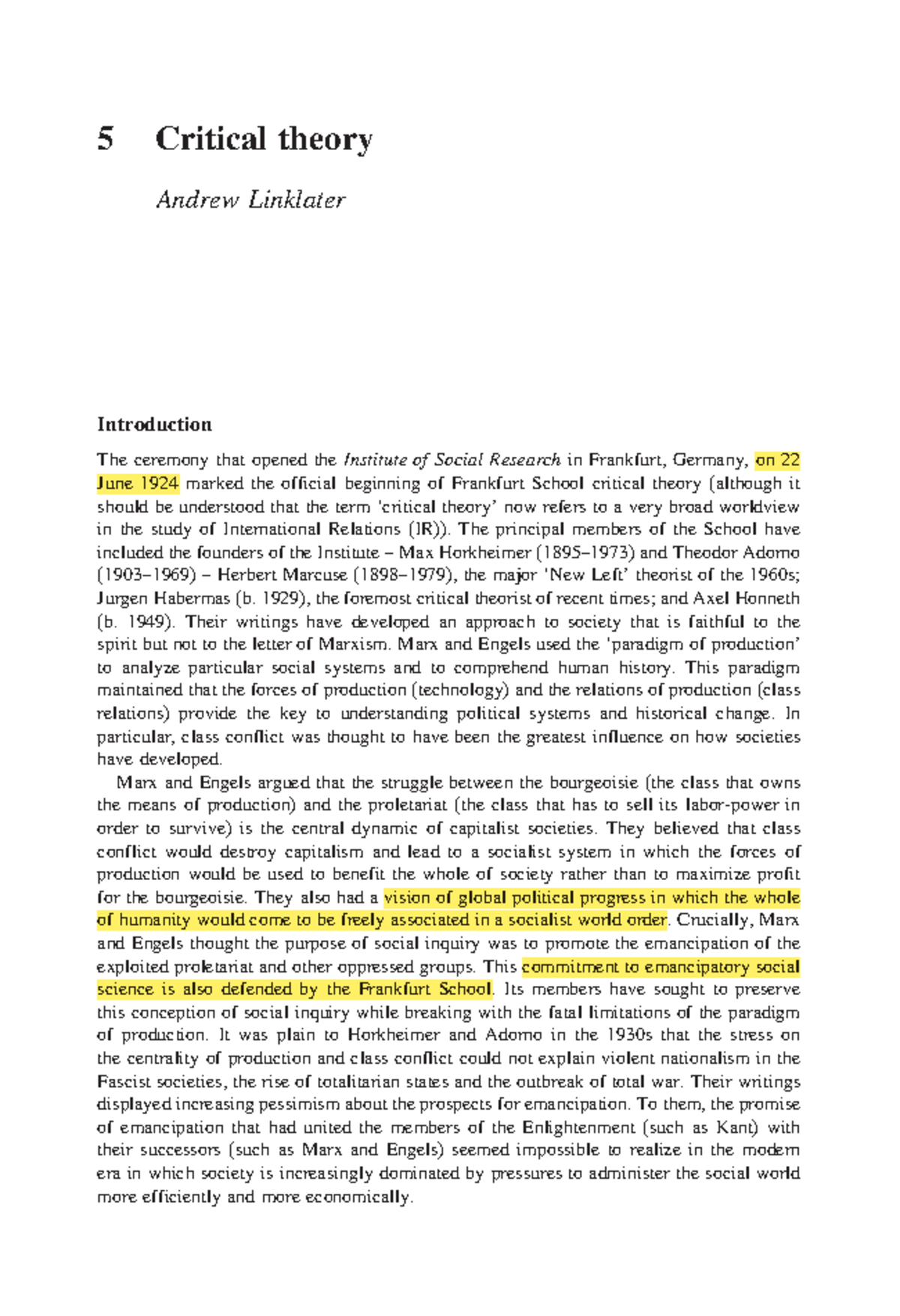 3.a. Critical theory - Andrew Linklater - International relations ...