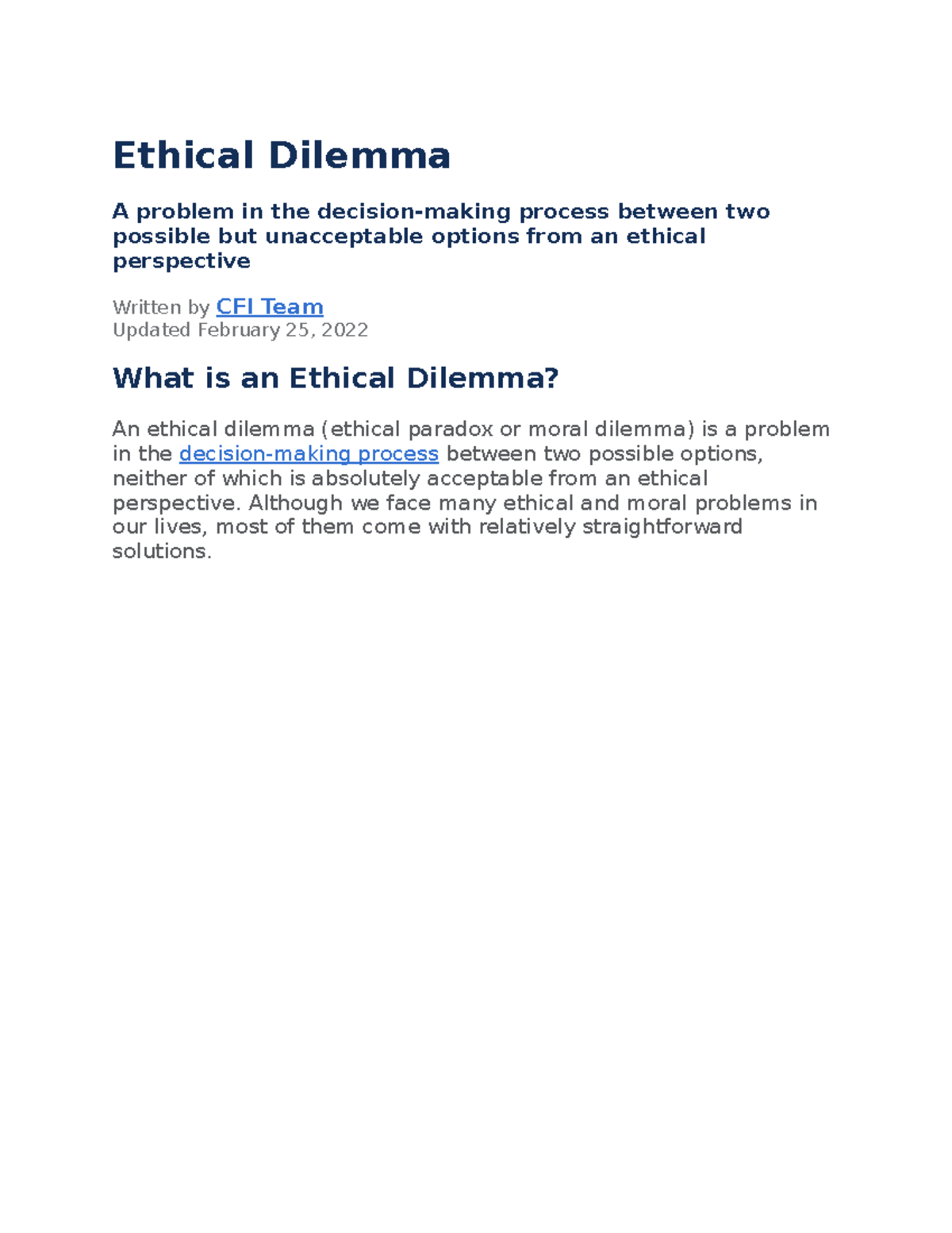 Ethical Dilemma - Although we face many ethical and moral problems in ...