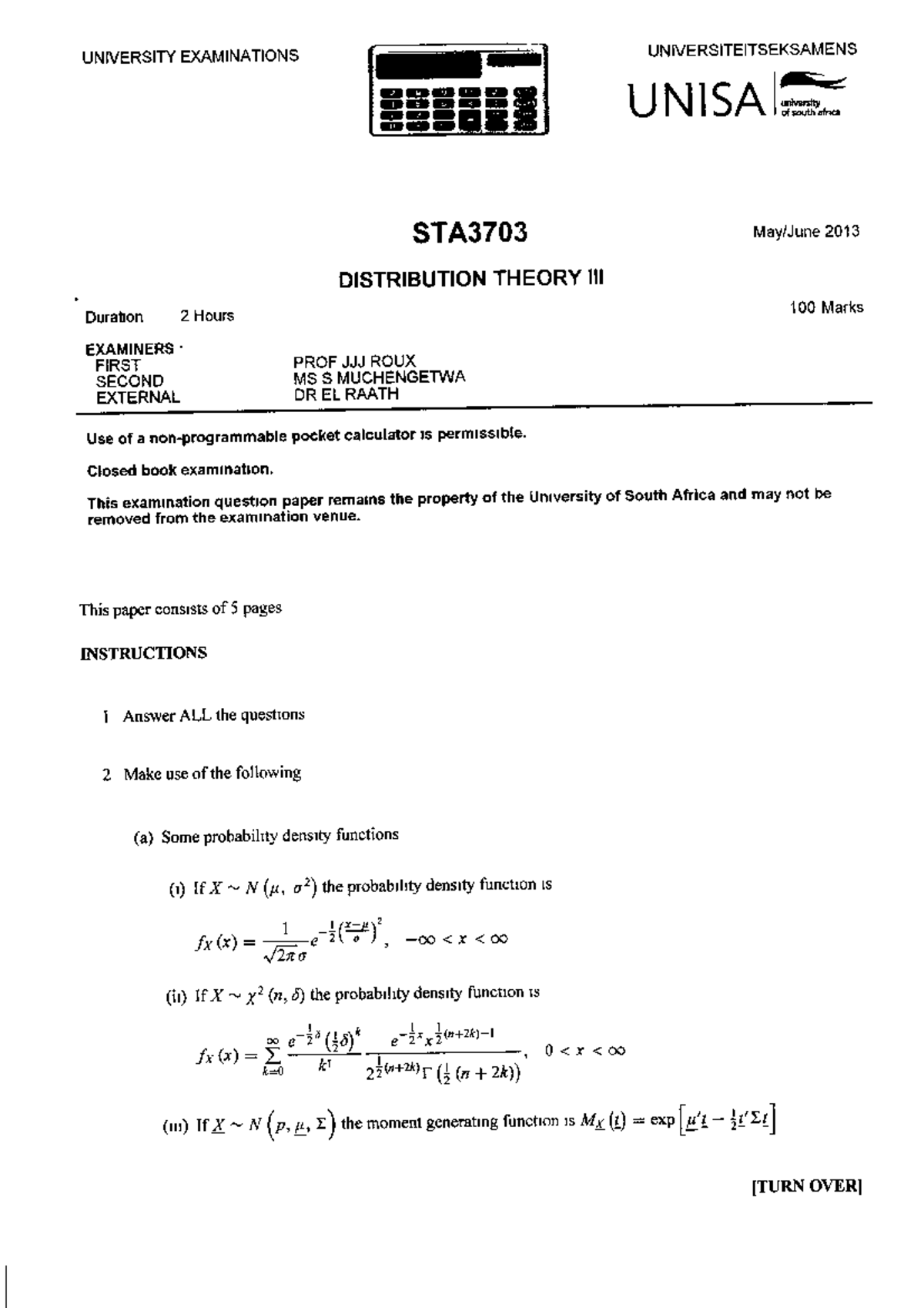 STA3703 2013 6 E 1 - Past Paper - STA 3703 - Studocu