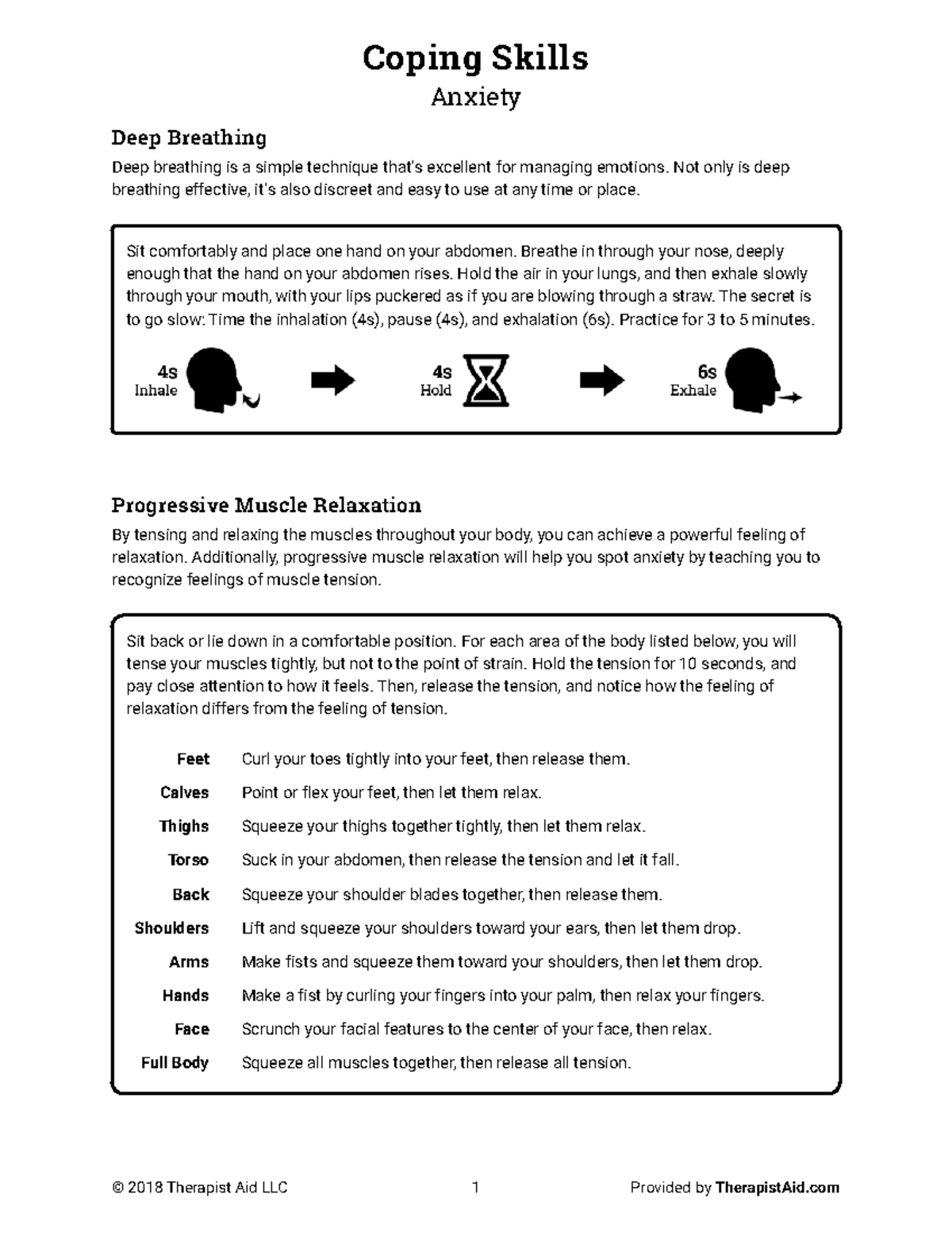 Coping-skills-anxiety - Coping Skills Anxiety © 2018 Therapist Aid LLC ...