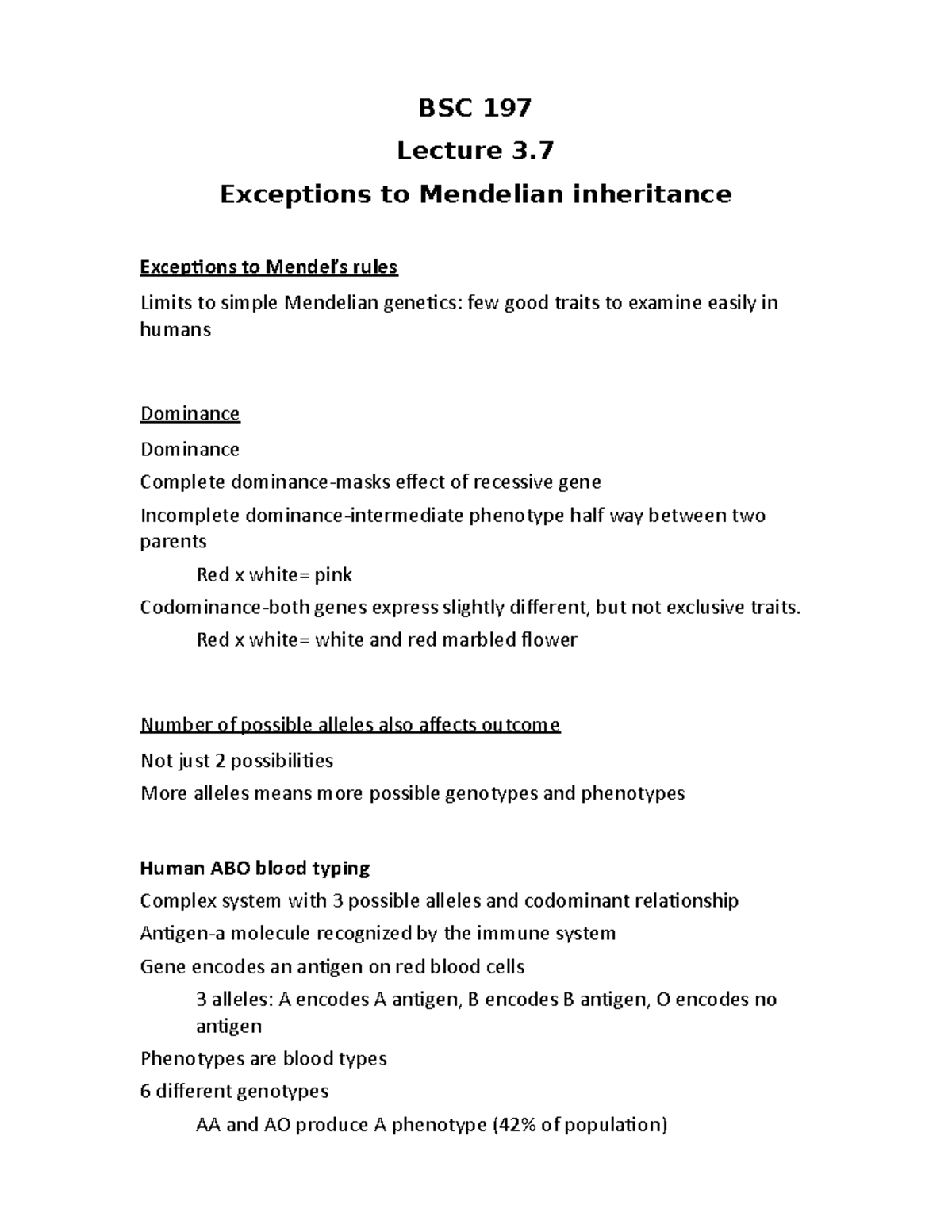 37 Exceptions To Mendel Bsc 197 Lecture 3 Exceptions To Mendelian Inheritance Exceptions To