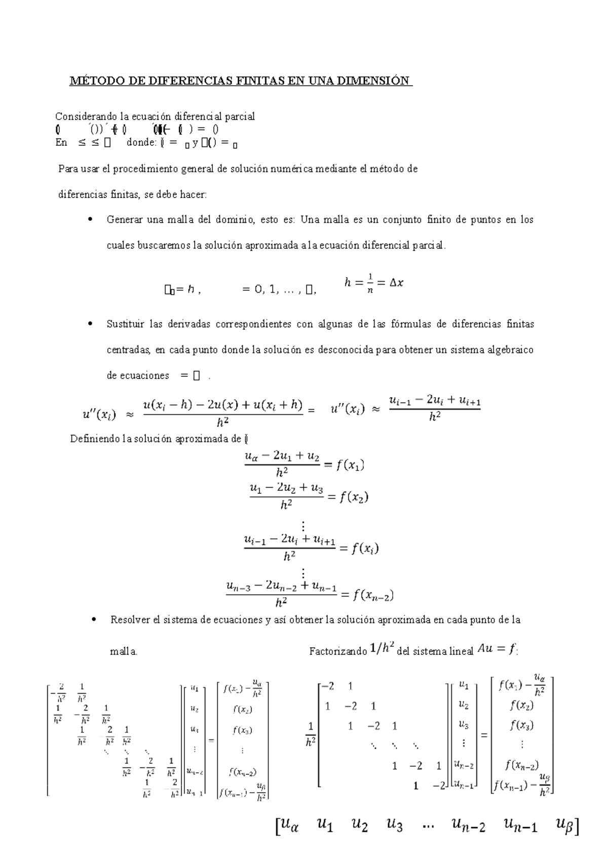 "Diferencias finitas" ejercicios propuestos - MÉTODO DE DIFERENCIAS FINITAS EN UNA DIMENSIÓN ...