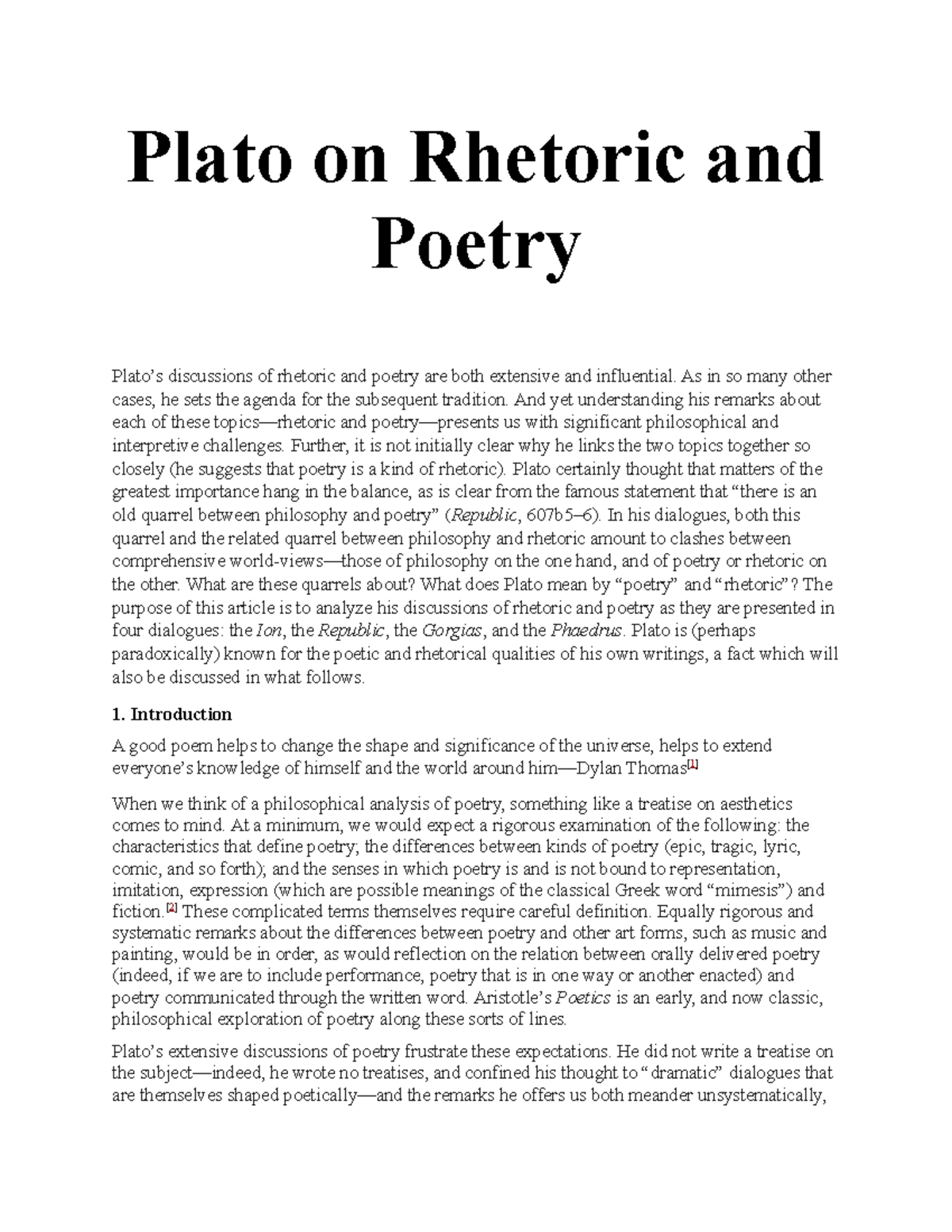 Lecture Plato on Rhetoric and Poetry - Plato on Rhetoric and Poetry ...