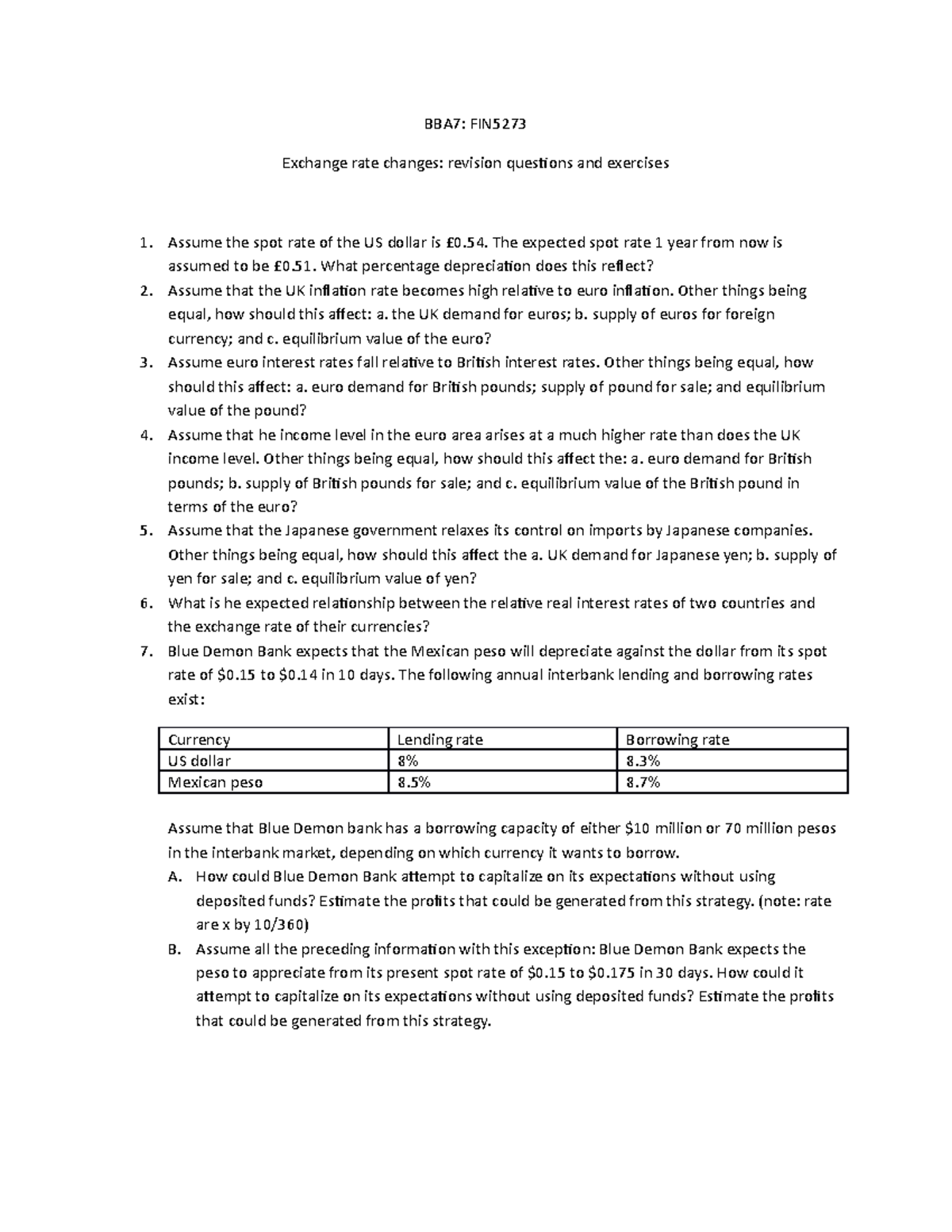 Exchange rate movements revision questions and exercises - BBA7 ...
