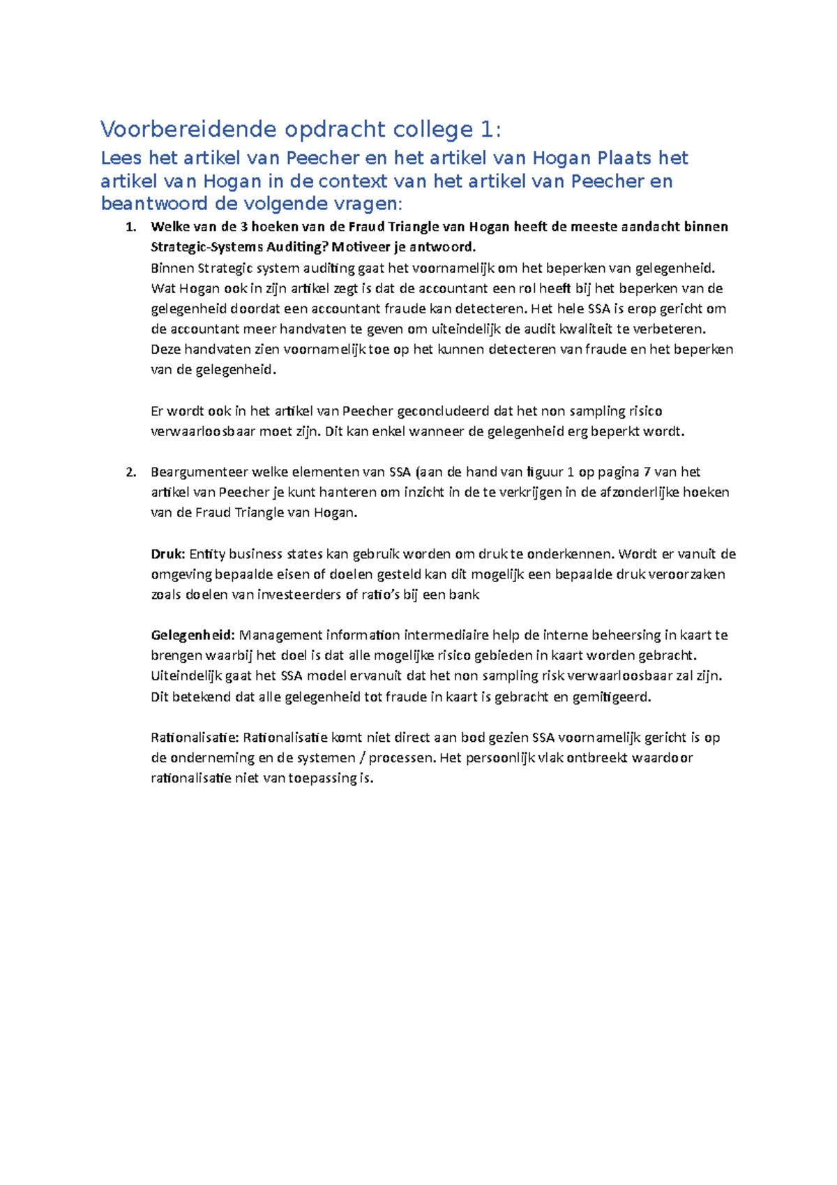 Voorbereidende opdracht C1 - Voorbereidende opdracht college 1: Lees ...