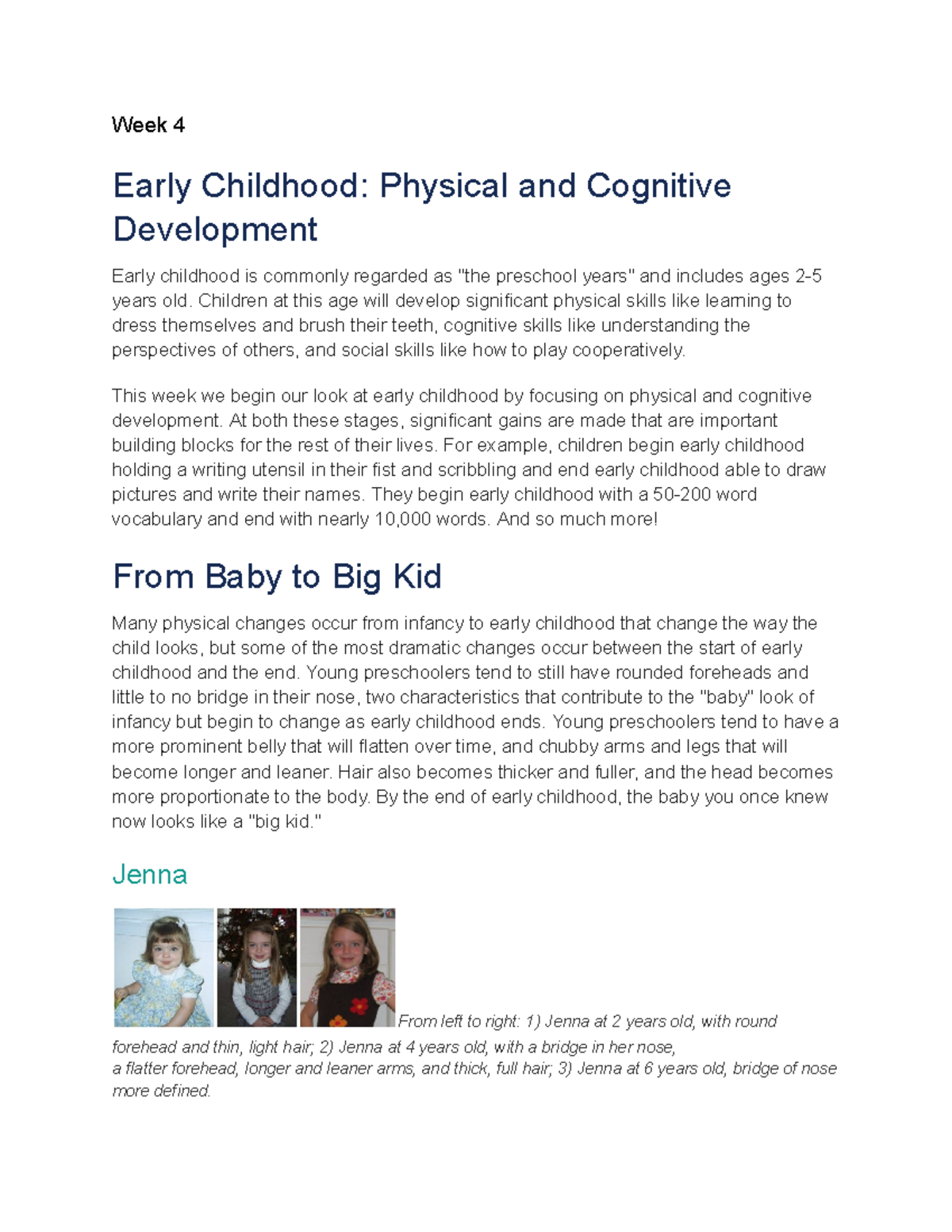EDUC 396 Notes week 4 - Google Docs - Week 4 Early Childhood: Physical ...