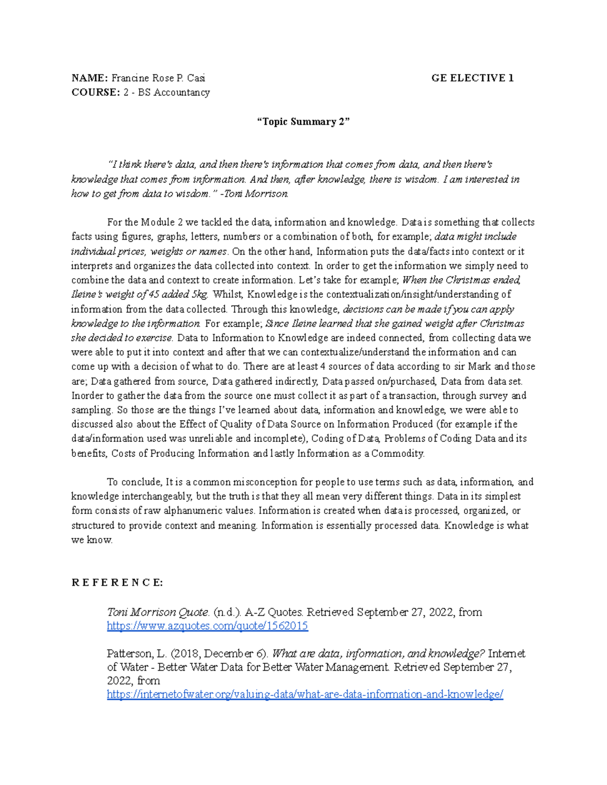 Bsa2 casi francine - for school work - NAME: Francine Rose P. Casi GE ...