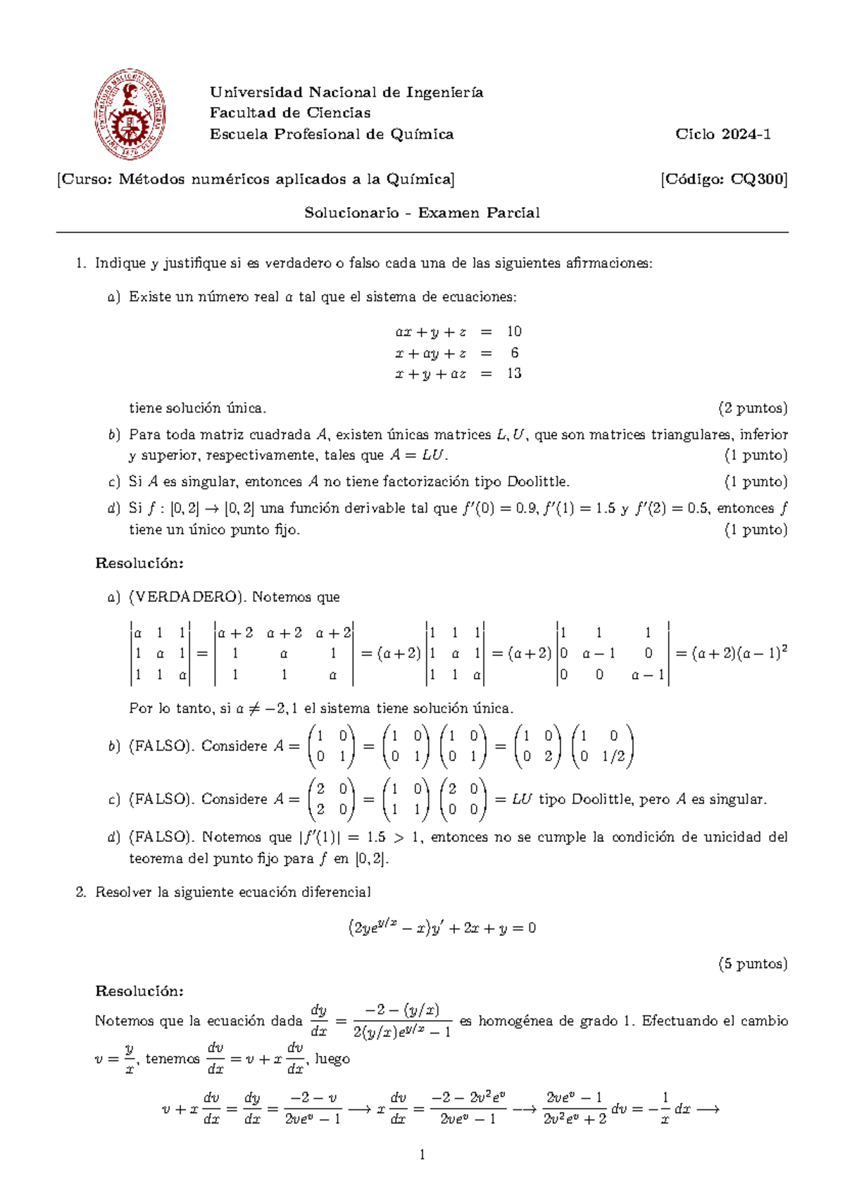 CQ300.EP - examen parcial - Universidad Nacional de Ingenier ́ıa Facultad de Ciencias Escuela ...