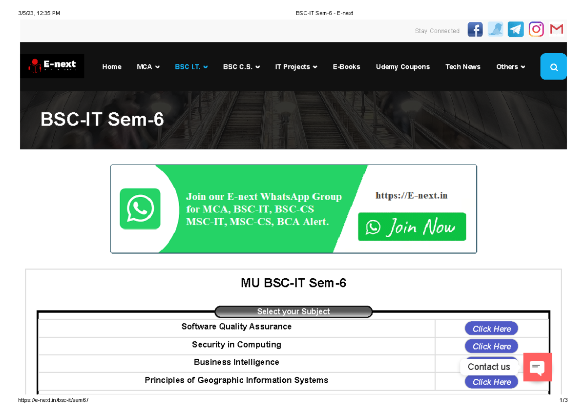 BSC-IT Sem-6 - E-next - hello namaste good - 3/5/23, 12:35 PM BSC-IT Sem-6 - E-next - Studocu