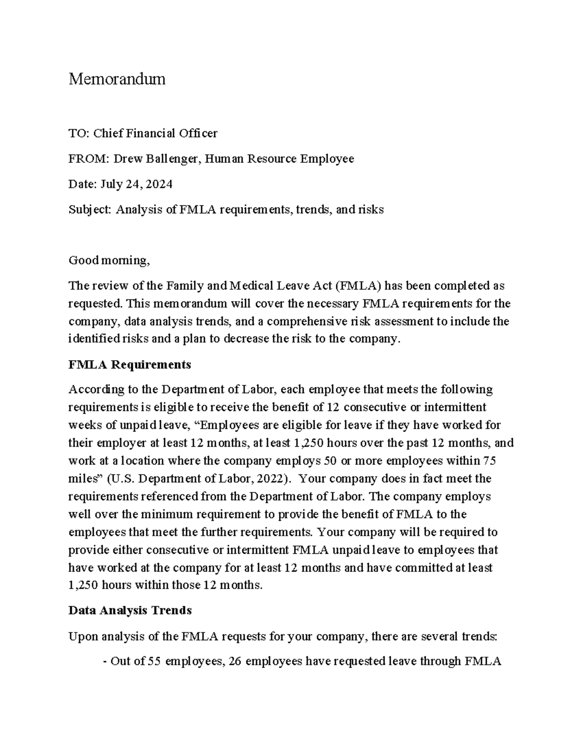 4-2 Assignment Risks and Trends in HR Data by Drew Ballenger ...