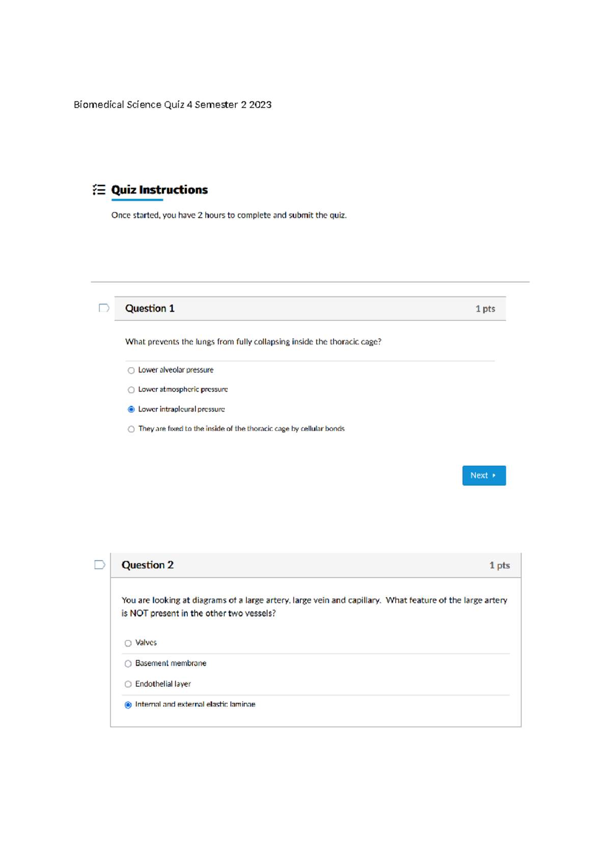 Biomedical Science Quiz 4 Semester 2 2023 - Biomedical Science Quiz 4 ...