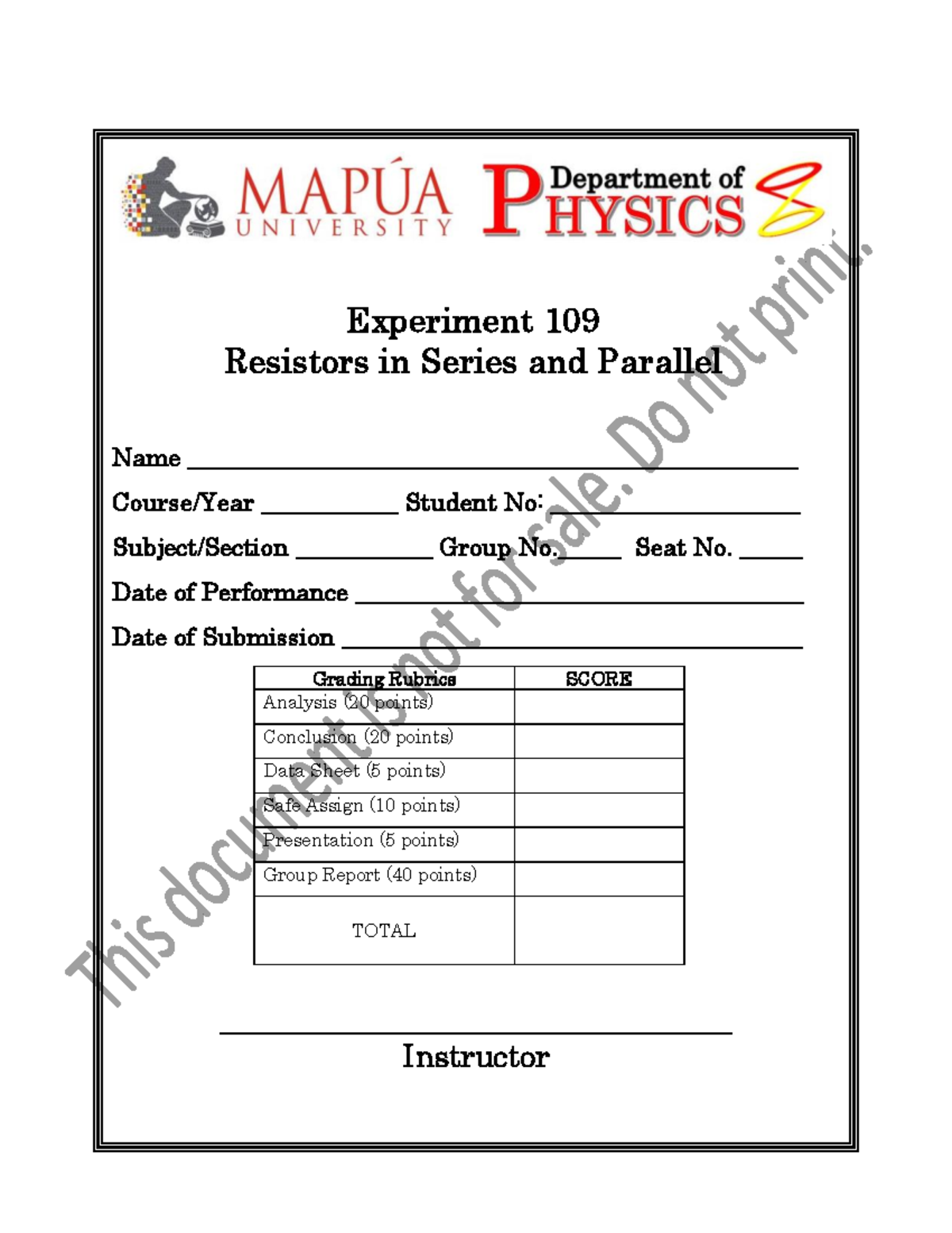 Experiment 109 Series and Parallel Connections - Name - Studocu