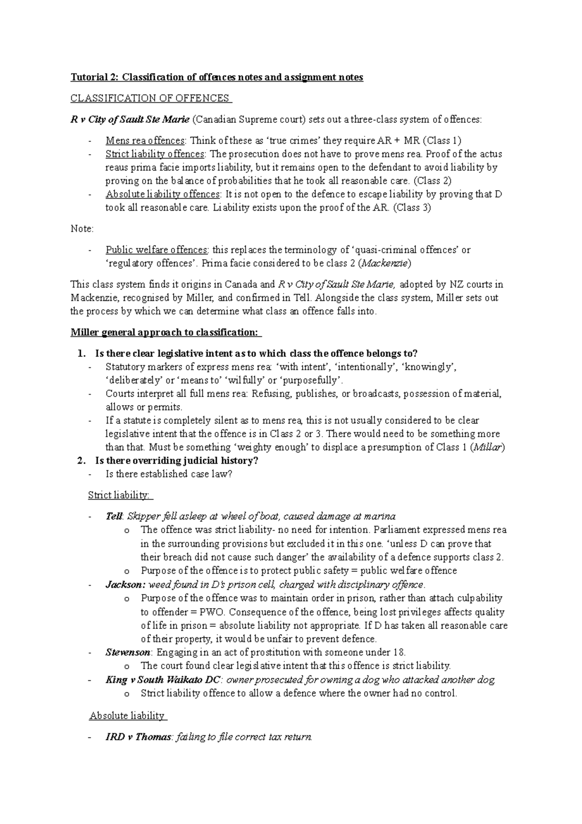 Tutorial 2 - tut - Tutorial 2: Classification of offences notes and ...