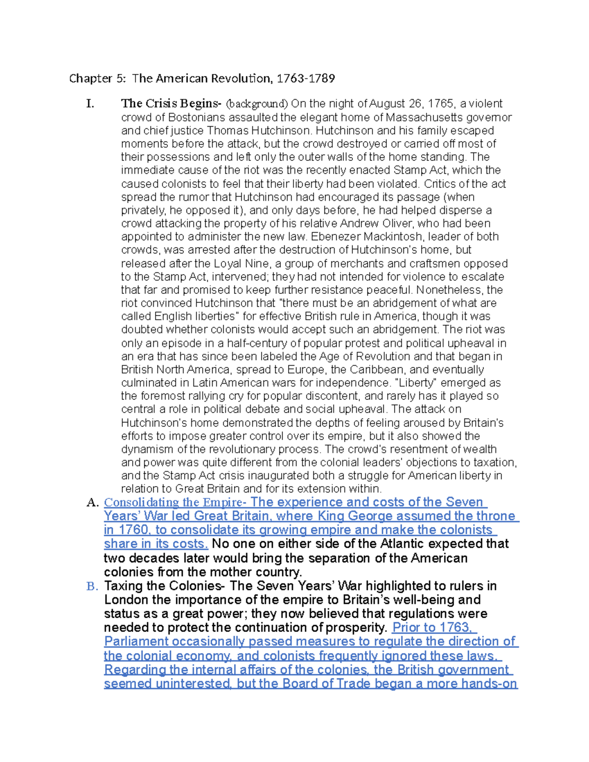 Chapter 5 Class Notes - summary ch6 - Chapter 5: The American ...