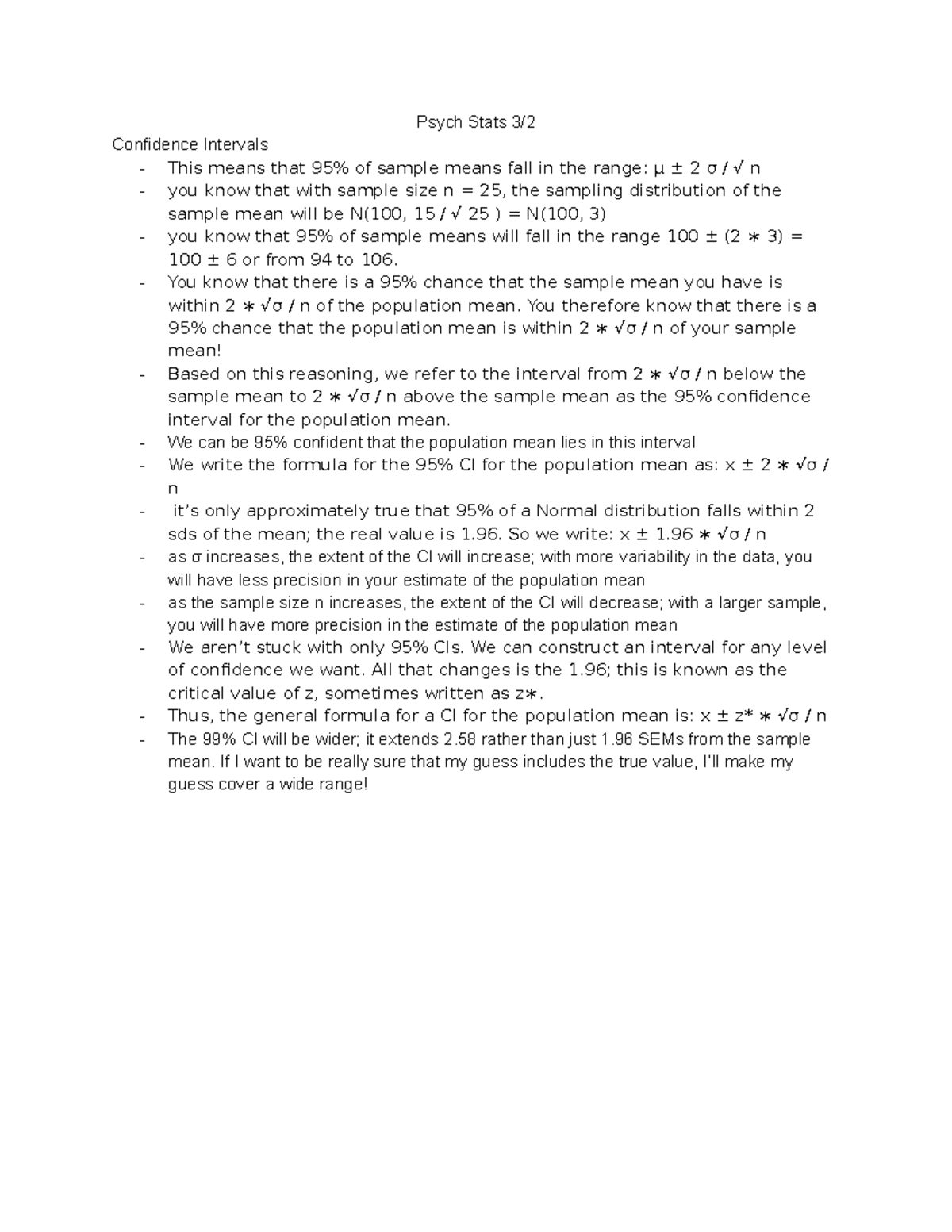 Psych Stats 3/2 - Psych Stats 3/ Confidence Intervals This means that ...