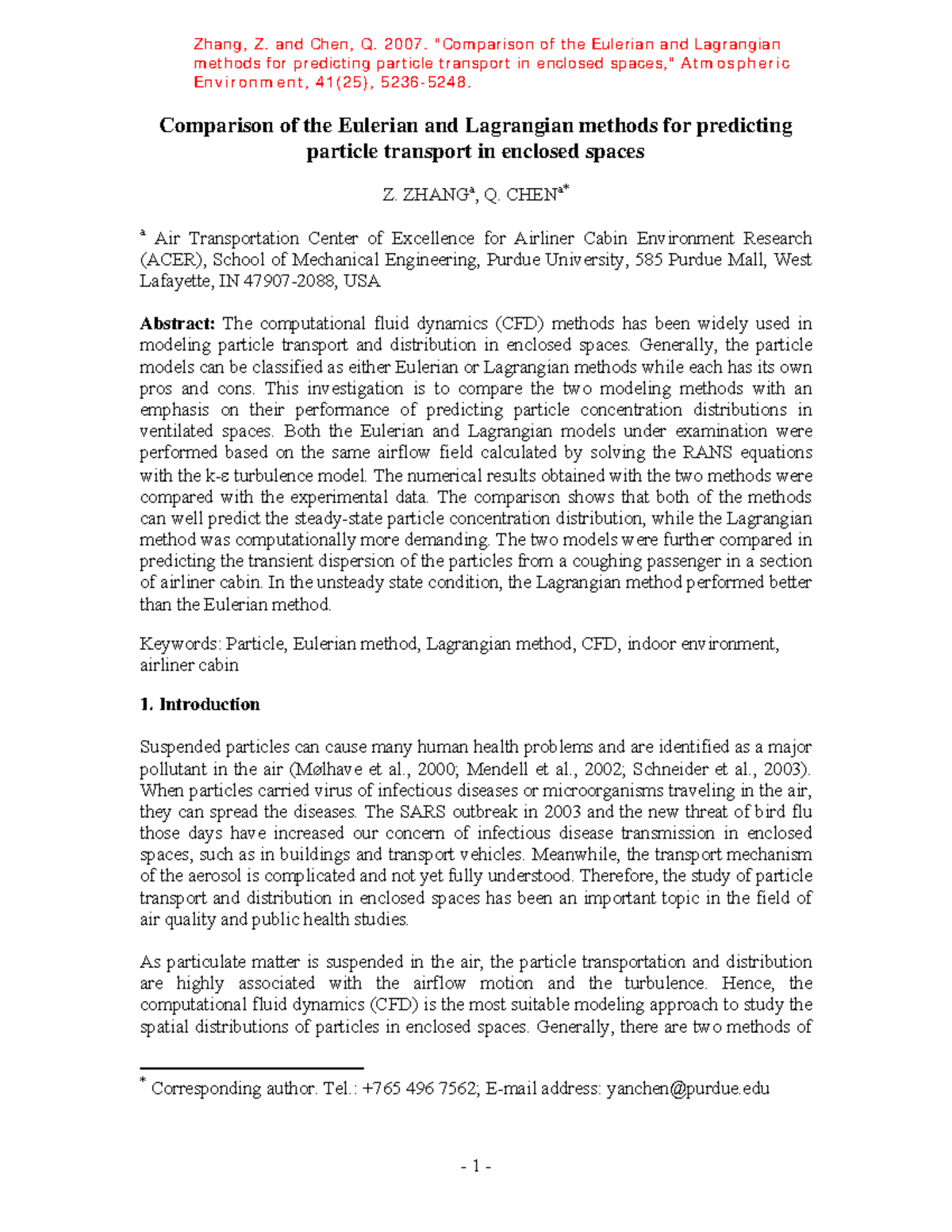 2007-1 - gsrgsr - Comparison of the Eulerian and Lagrangian methods for predicting particle ...