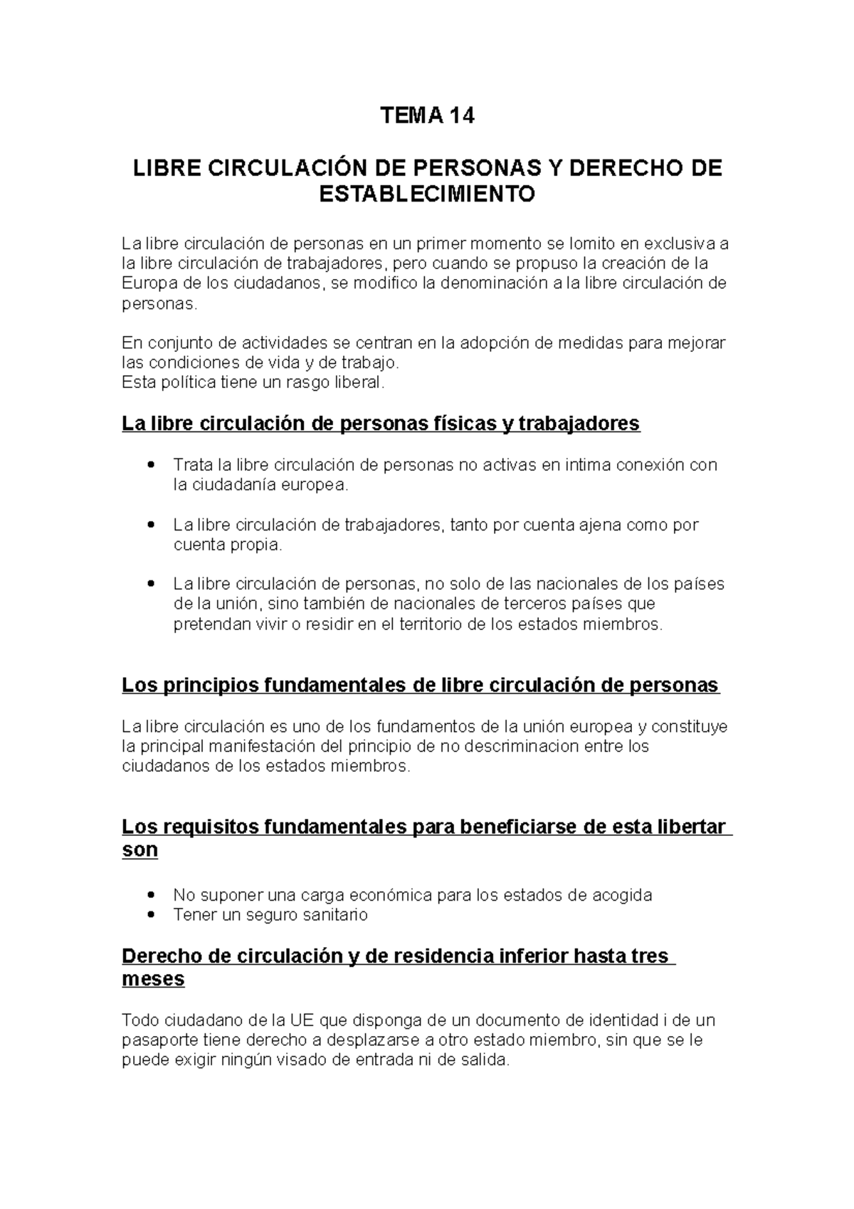 LIBRE CIRCULACIÓN DE PERSONAS Y DERECHO DE ESTABLECIMIENTO - TEMA 14 ...