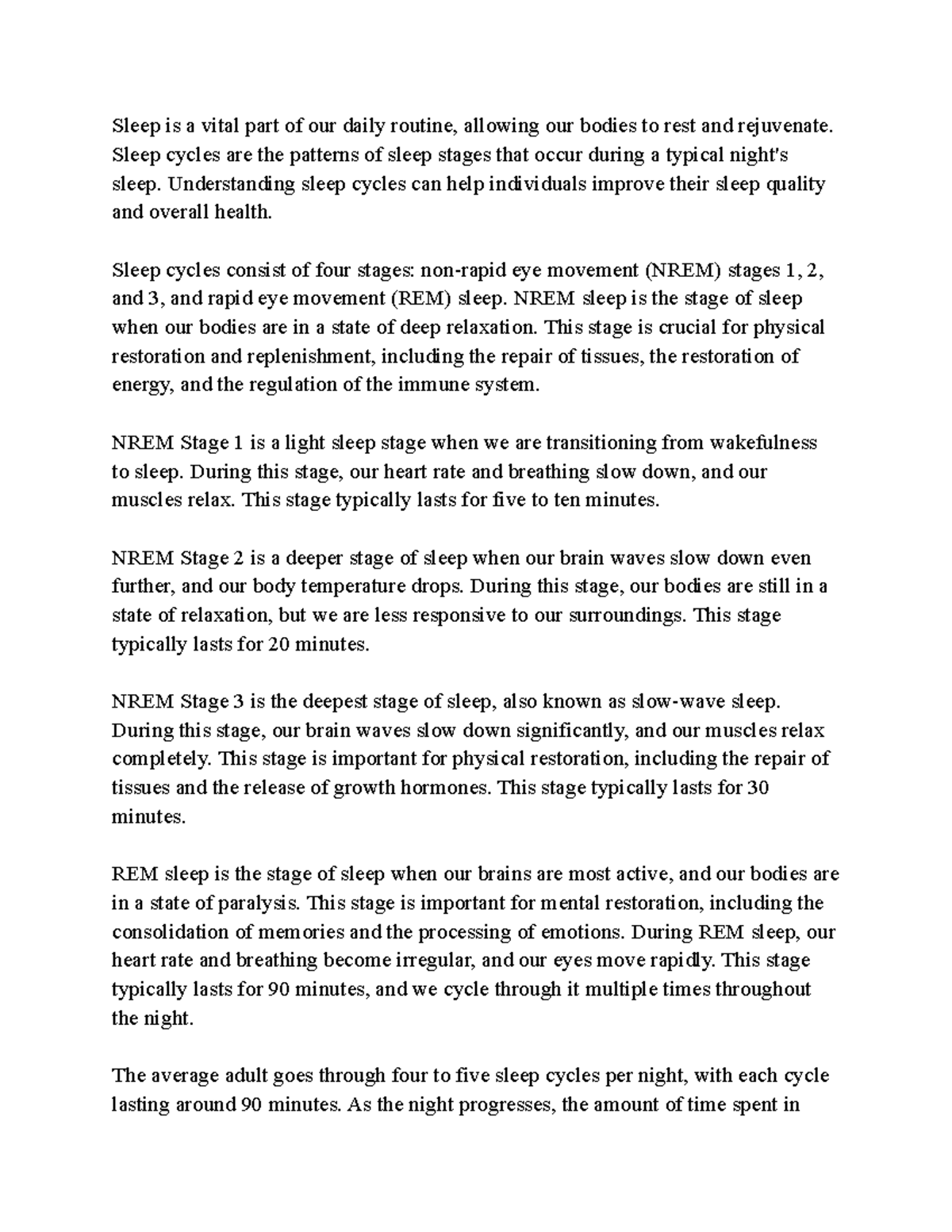 Sleep essay - Sleep is a vital part of our daily routine, allowing our ...