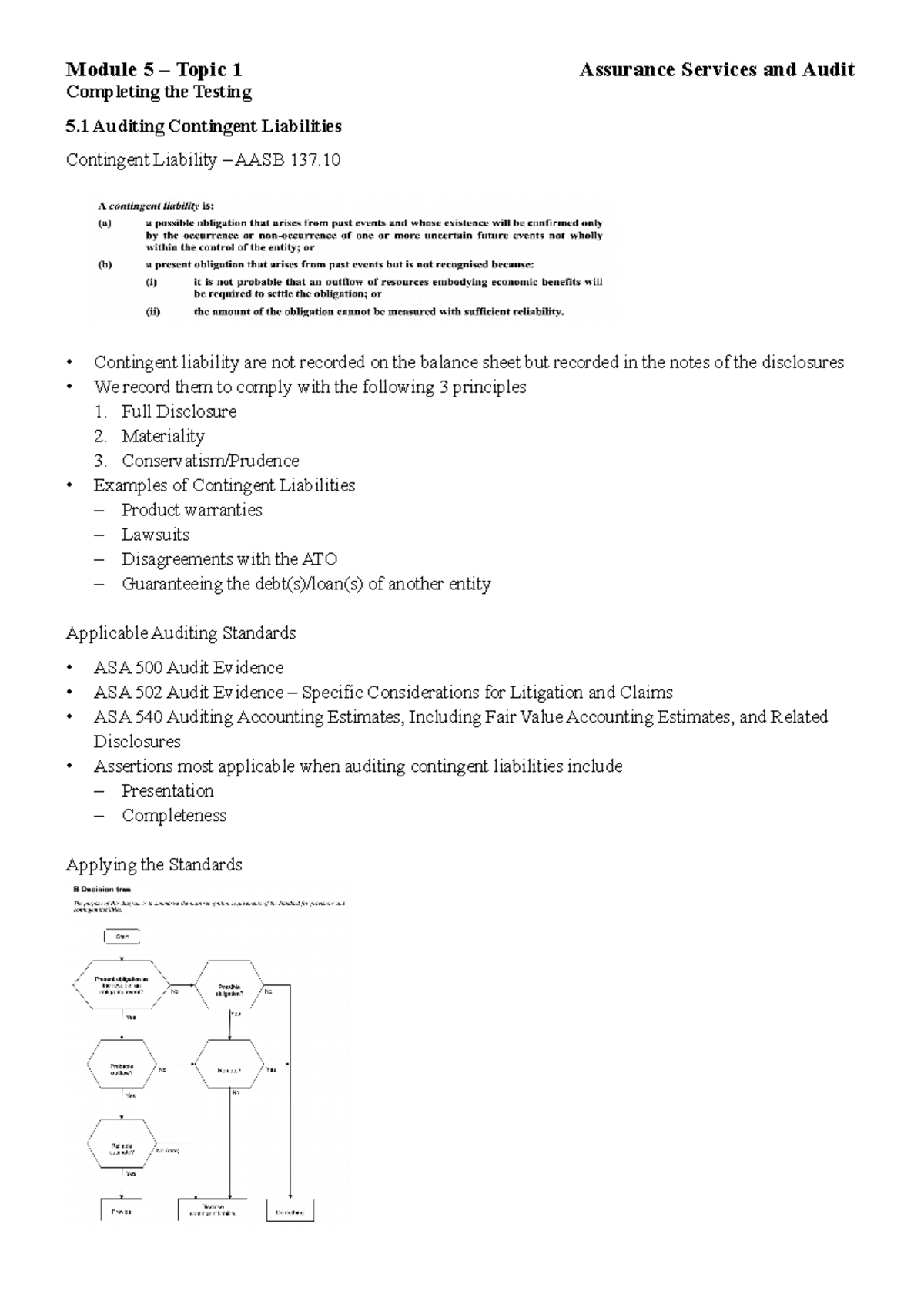 ASA - Module 5 - Topic 1 - Completing the Testing 5 Auditing Contingent ...