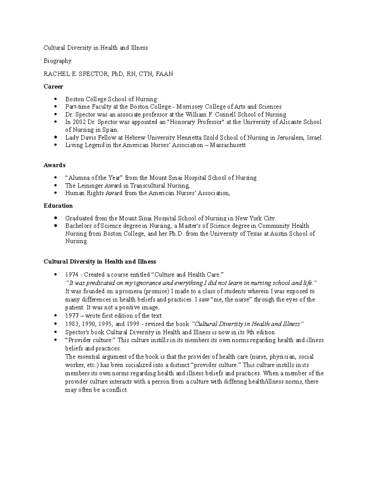 Cultural Diversity IN Health AND Illnessess Author Biography - Cultural ...