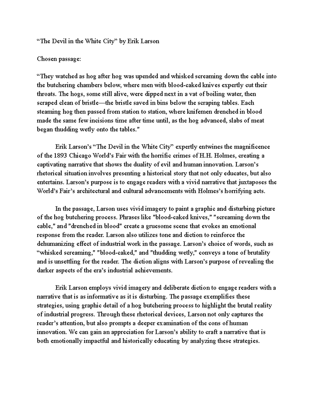 AP English 8.06 - “The Devil in the White City” by Erik Larson Chosen ...